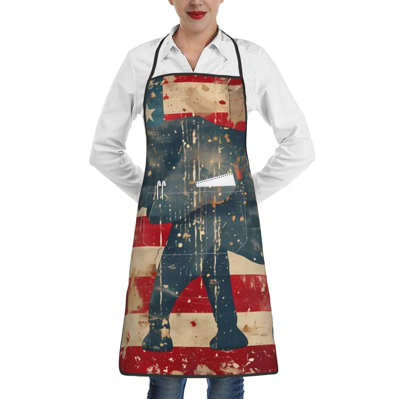 Yiaed Vintage American Flag Elephant Print Kitchen Apron with Hand Wipe ...
