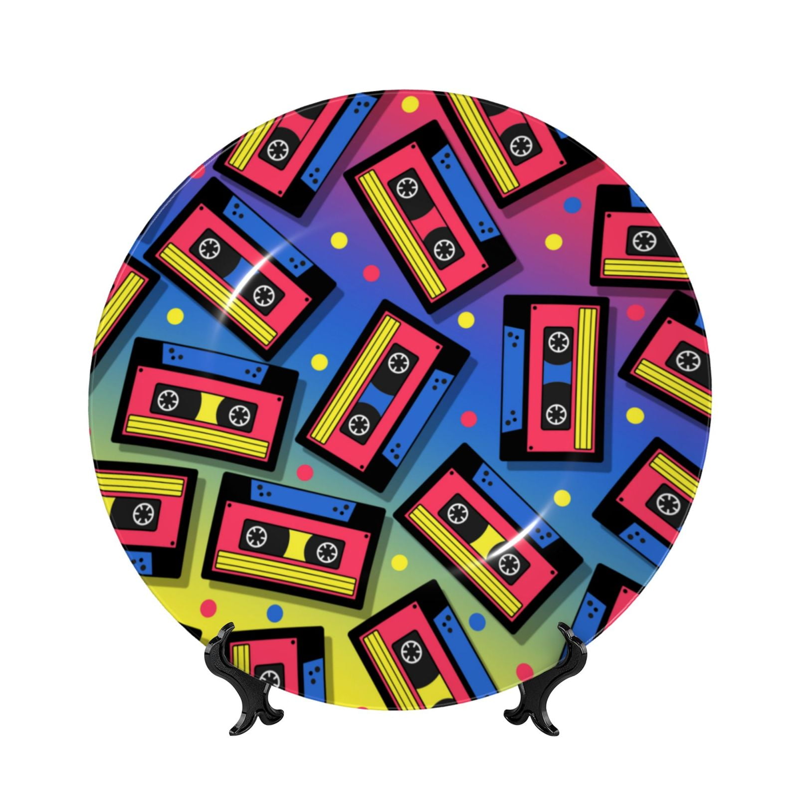 Yiaed Vintage Audio Cassettes Print Bone China Decorative Plate Ceramic ...