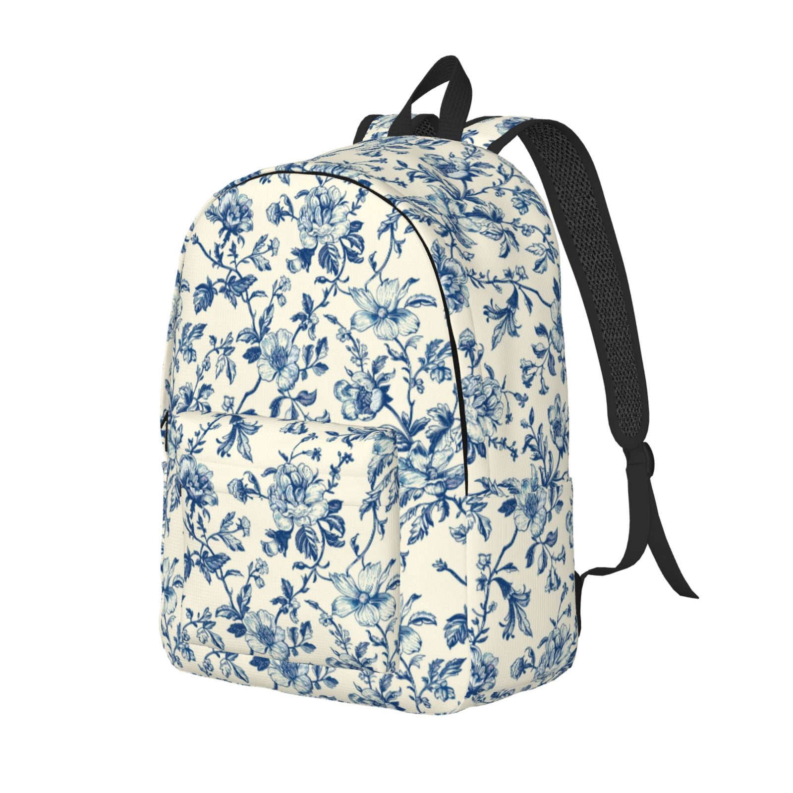 Yiaed Vintage Blue Floral Print Laptop Backpack Travel Canvas Backpack ...
