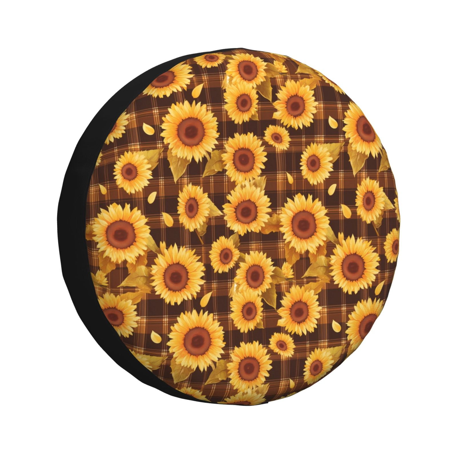 Yiaed Vintage Brown Plaid Sunflower Print Tire Wheel Cover, Waterproof ...