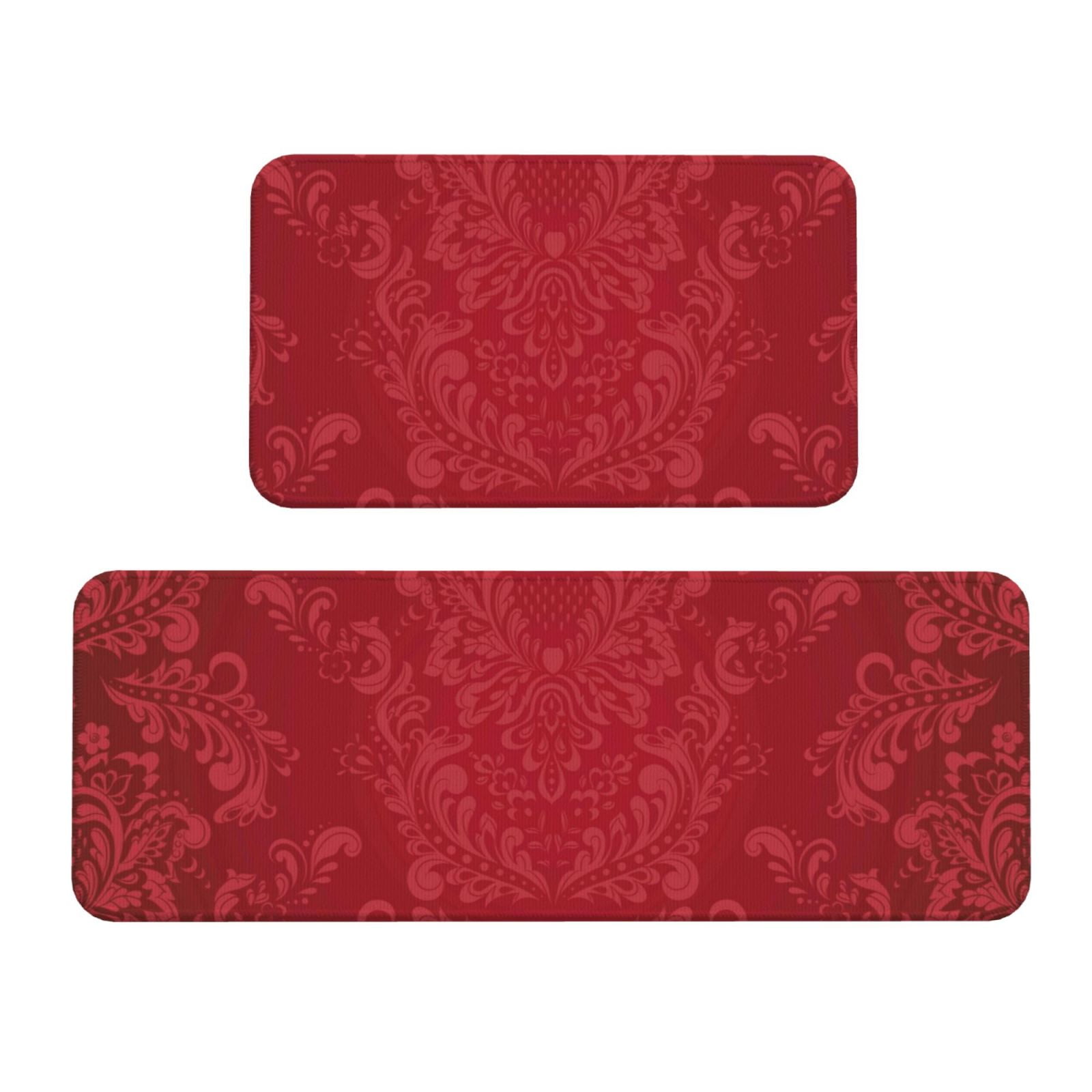 Yiaed Vintage Burgundy Kitchen Rugs Sets of 2 Kitchen Mats Cushioned ...