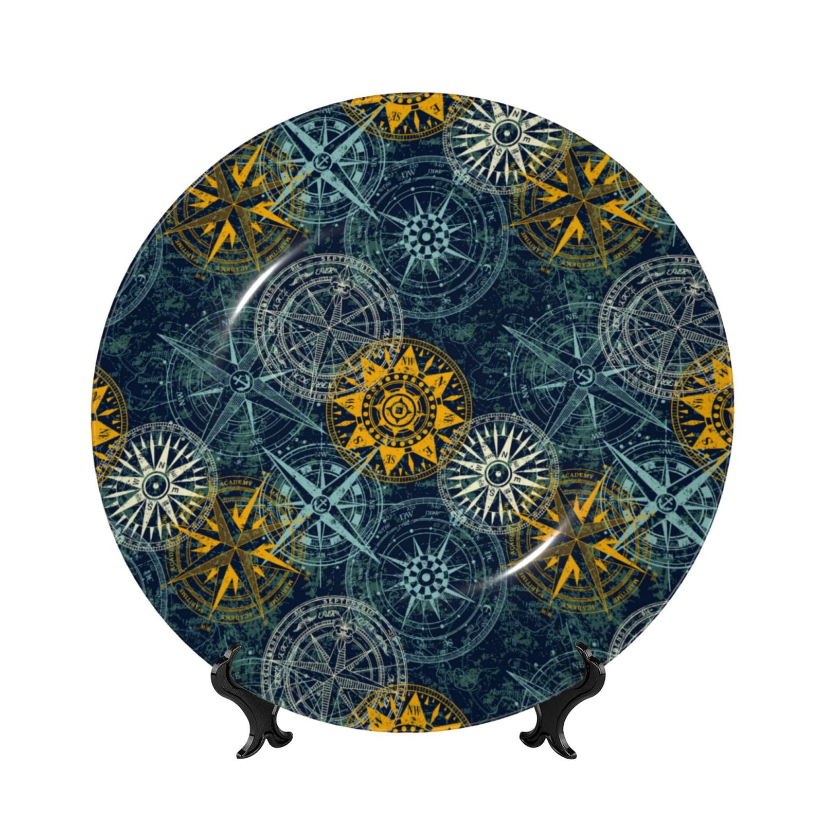 Yiaed Vintage Compass Print Bone China Decorative Plate Ceramic Dinner ...