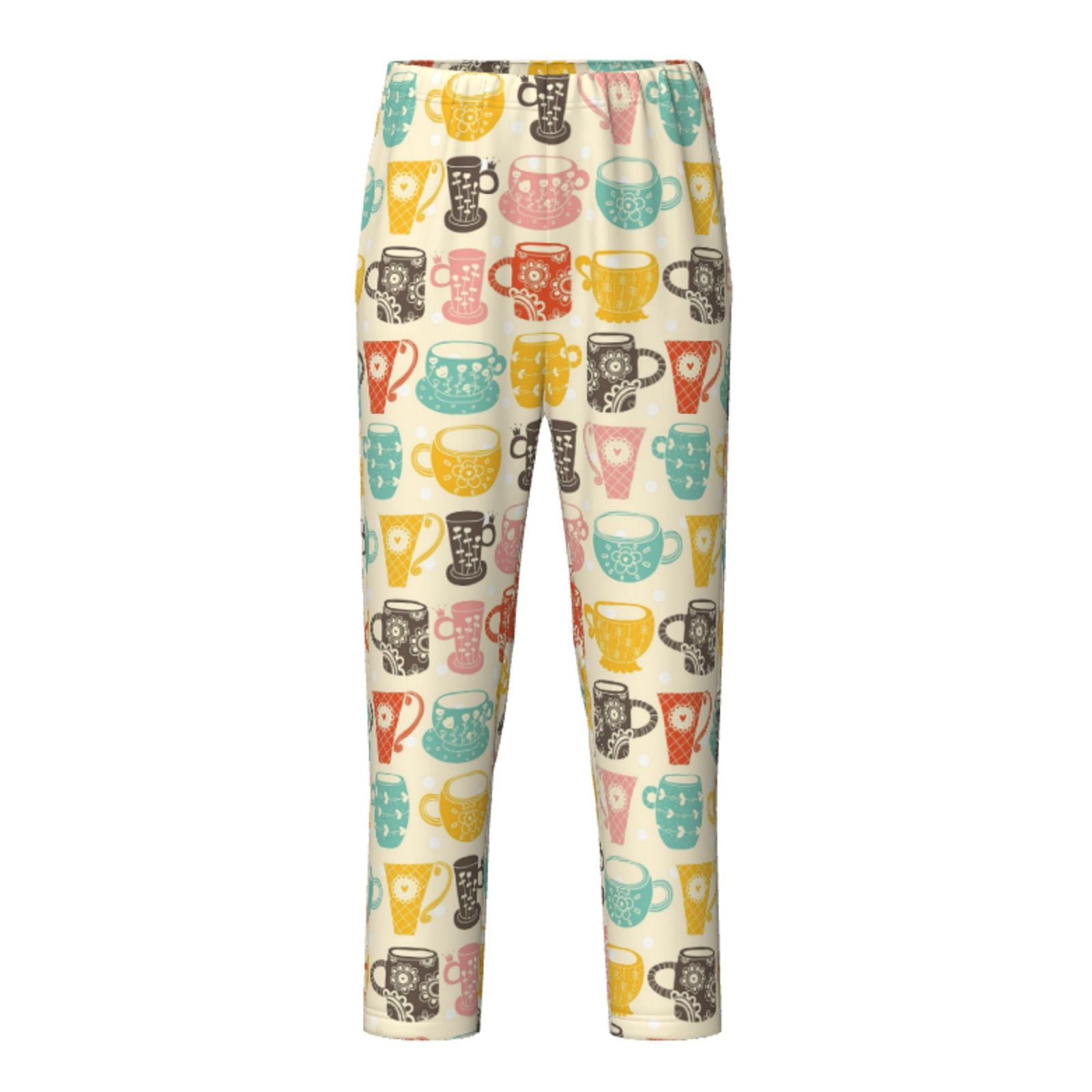 Yiaed Vintage Cup Print Teenagers' Lounge Pants, Loose PJ Bottoms, Long ...