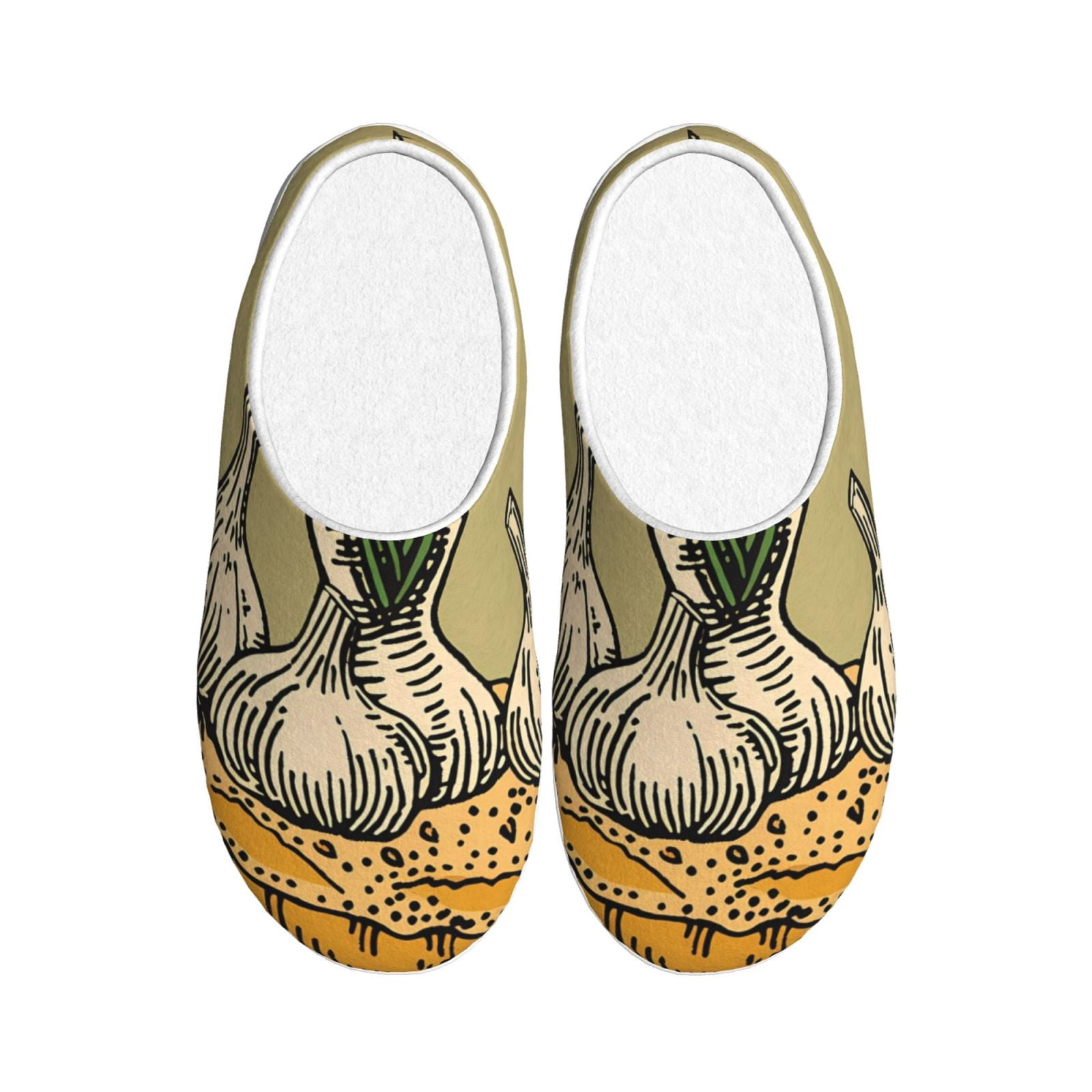 Yiaed Vintage Garlic Bread Illustration Print Slippers Fuzzy Warm Cozy ...