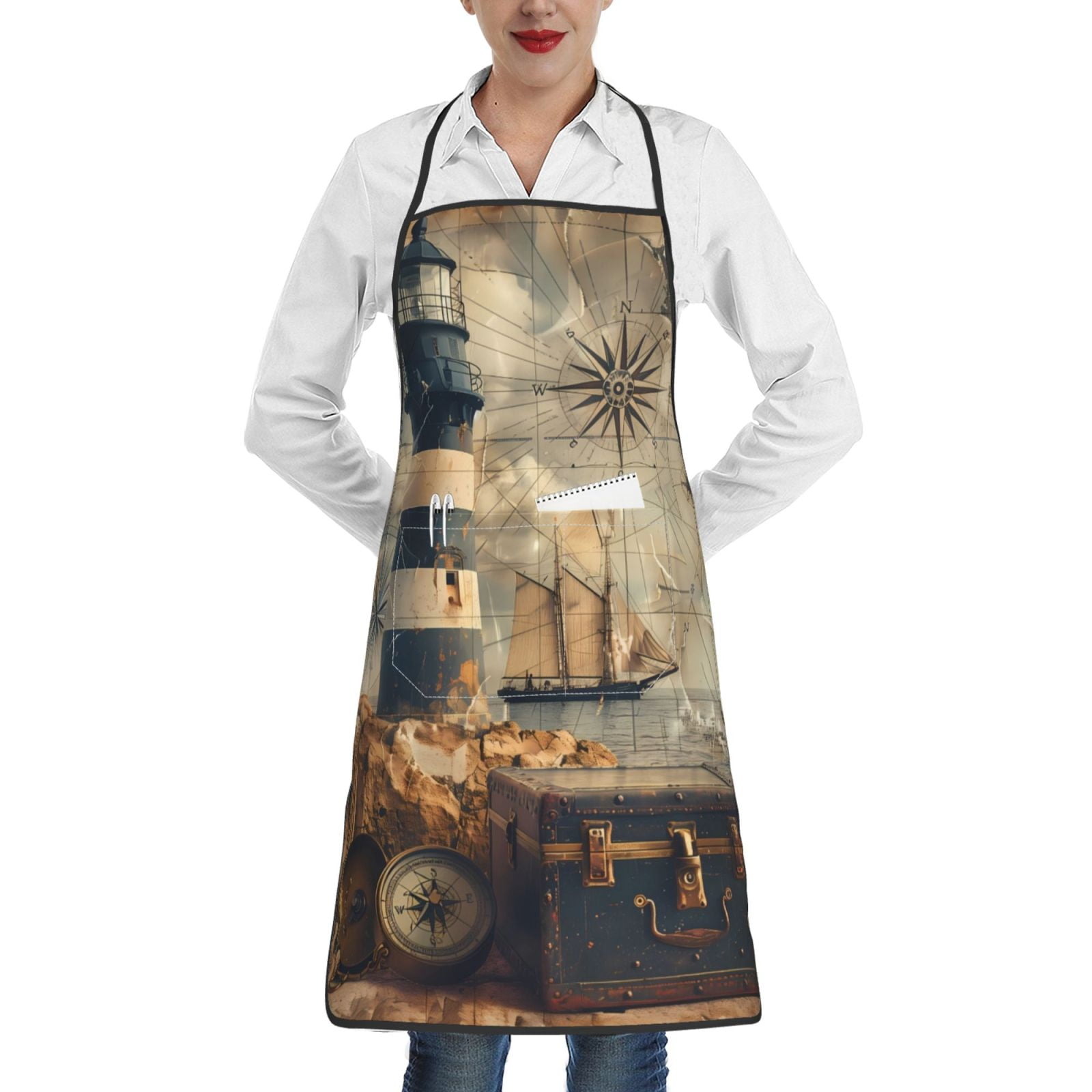 Yiaed Vintage Nautical Lighthouse Print Kitchen Apron with Hand Wipe ...