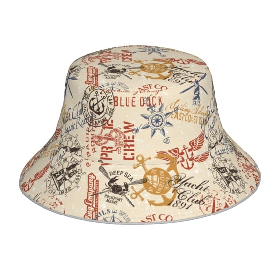Yiaed Vintage Nautical Print Reflective Stripe Bucket Hat Unisex Funny ...