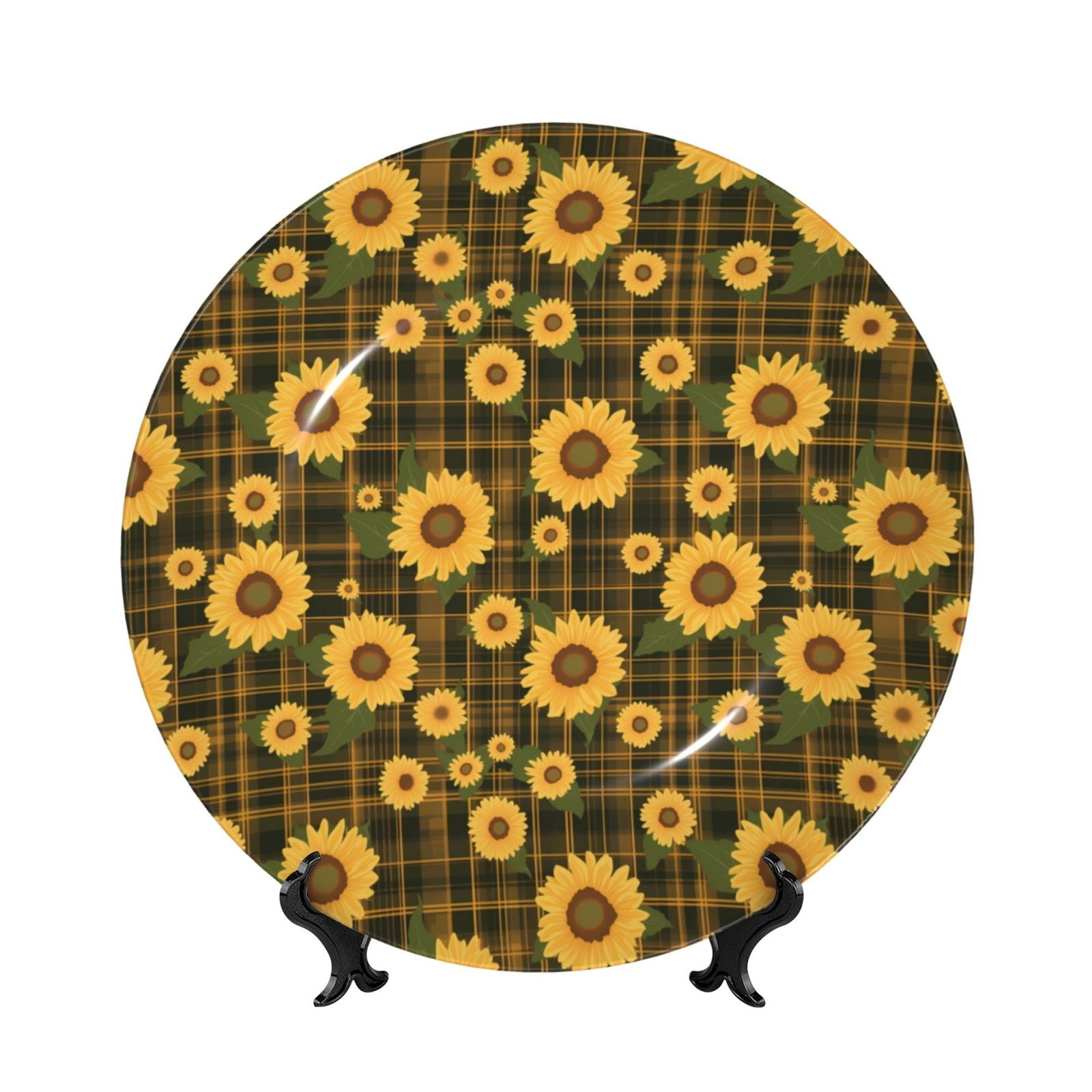 Yiaed Vintage Plaid Sunflower Print Bone China Decorative Plate Ceramic ...
