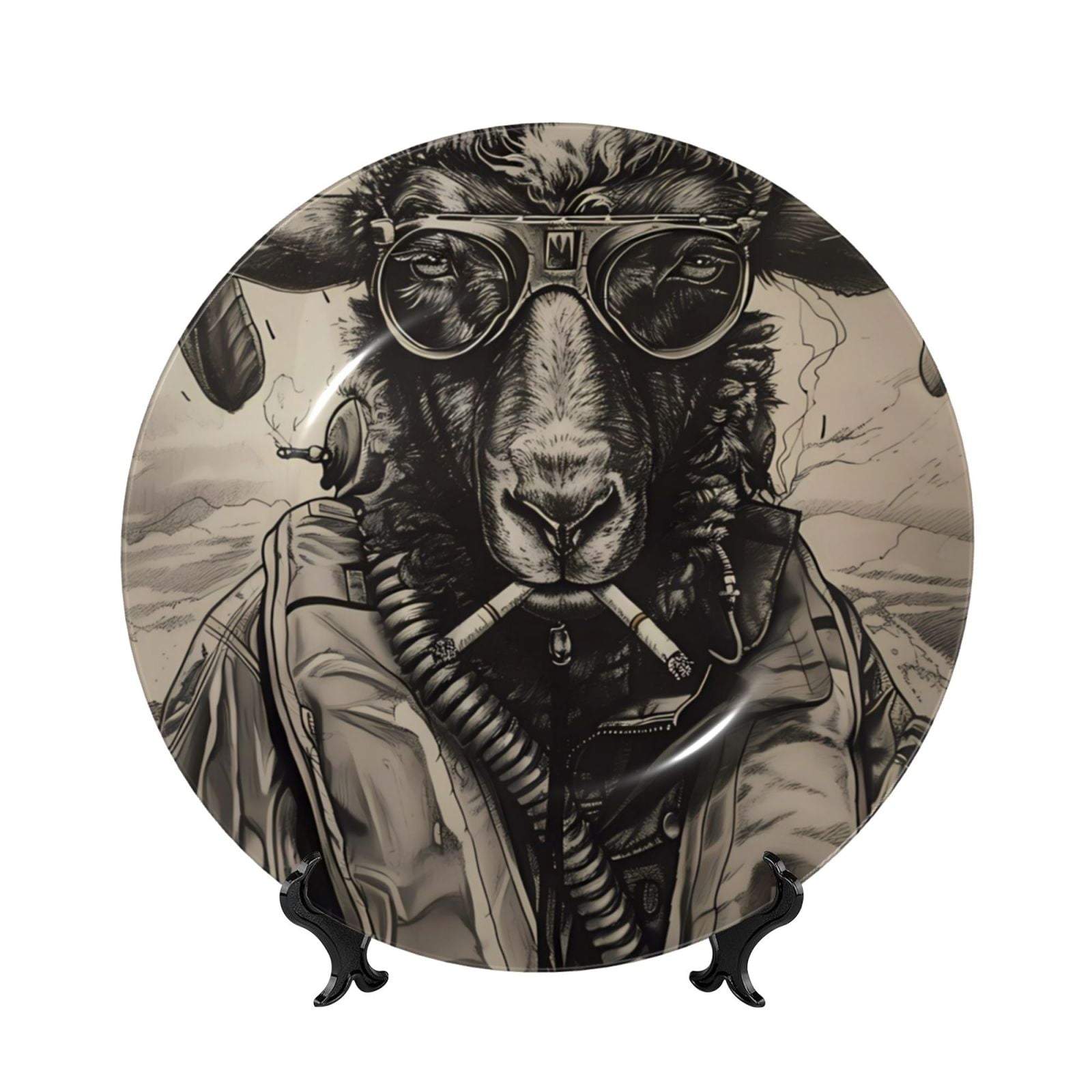Yiaed Vintage Ram Pilot Print Bone China Decorative Plate Ceramic ...