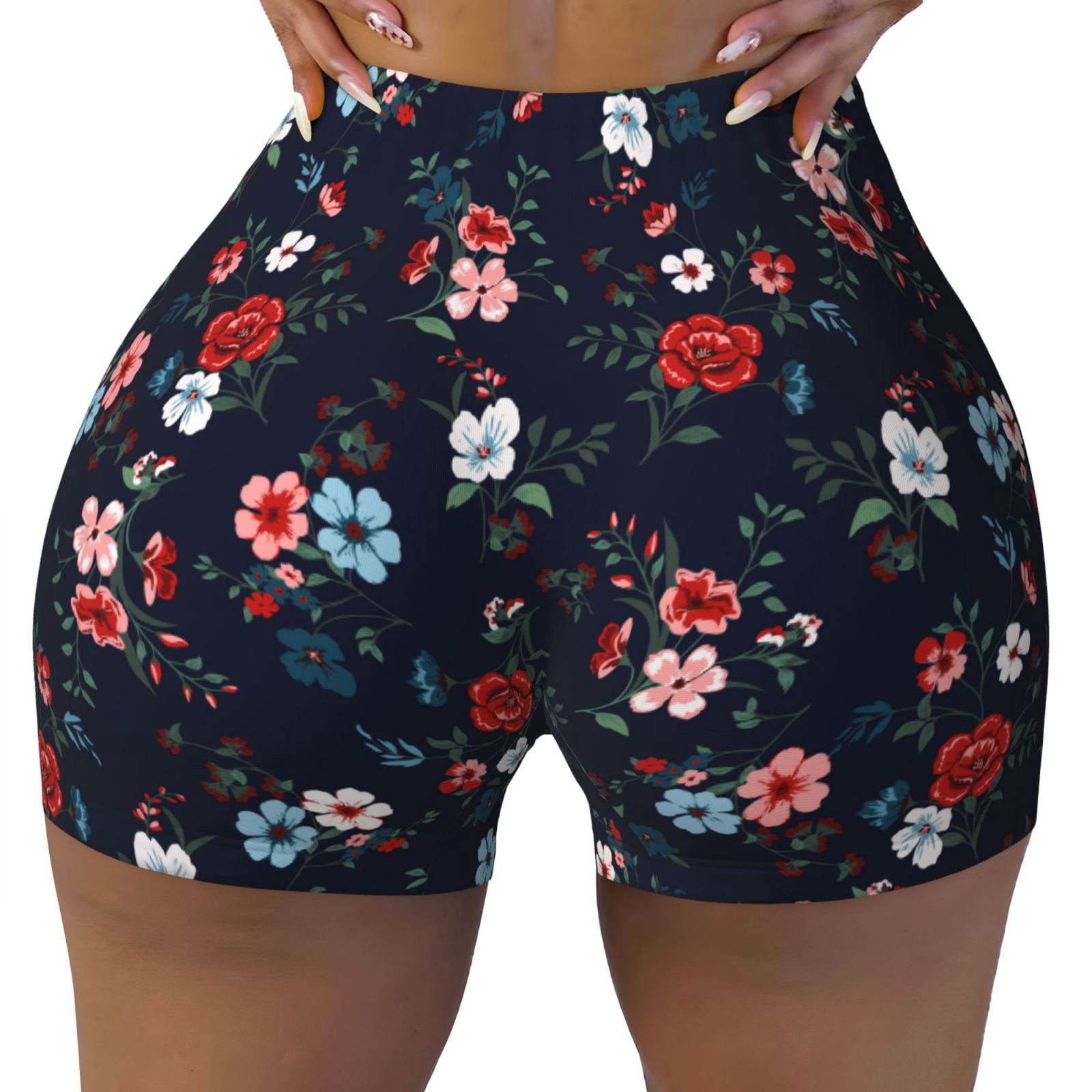 Yiaed Vintage Rose Print Women's Athletic Shorts Running Shorts Sporty ...
