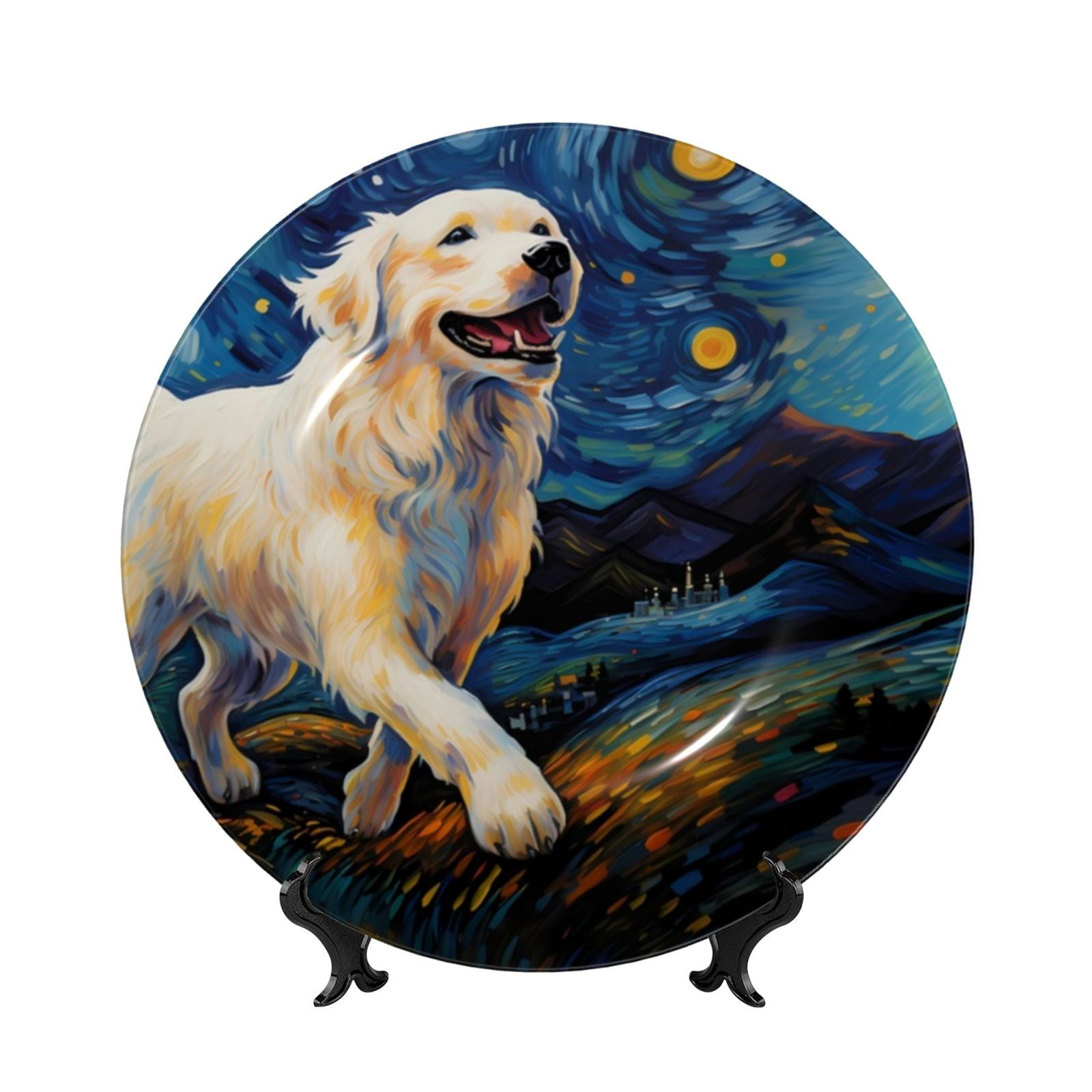 Yiaed Vintage Starry Sky Labrador A Print Bone China Decorative Plate ...