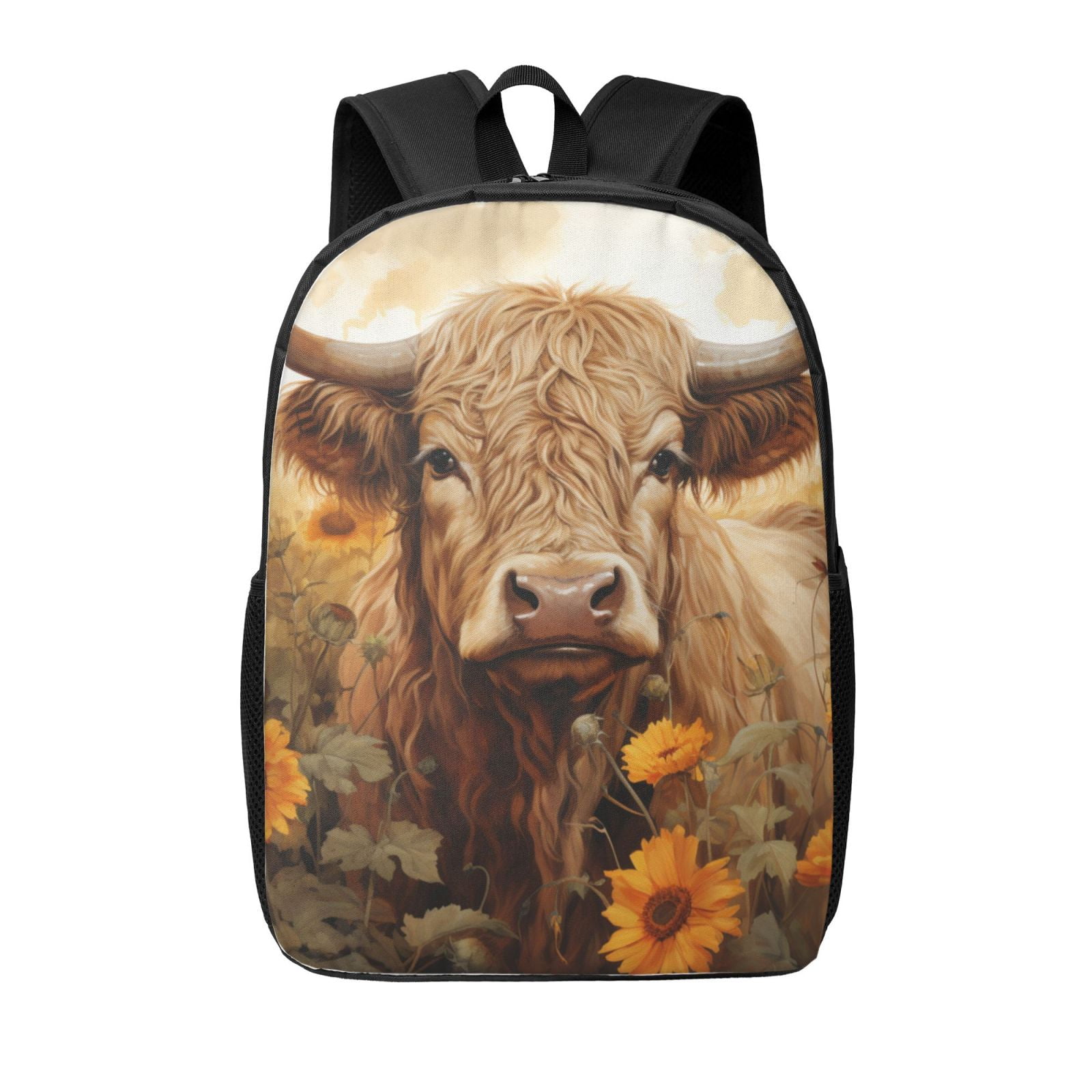 Yiaed Vintage Sunflower Cow Print Travel Laptop Backpack, 17 Inch Extra ...