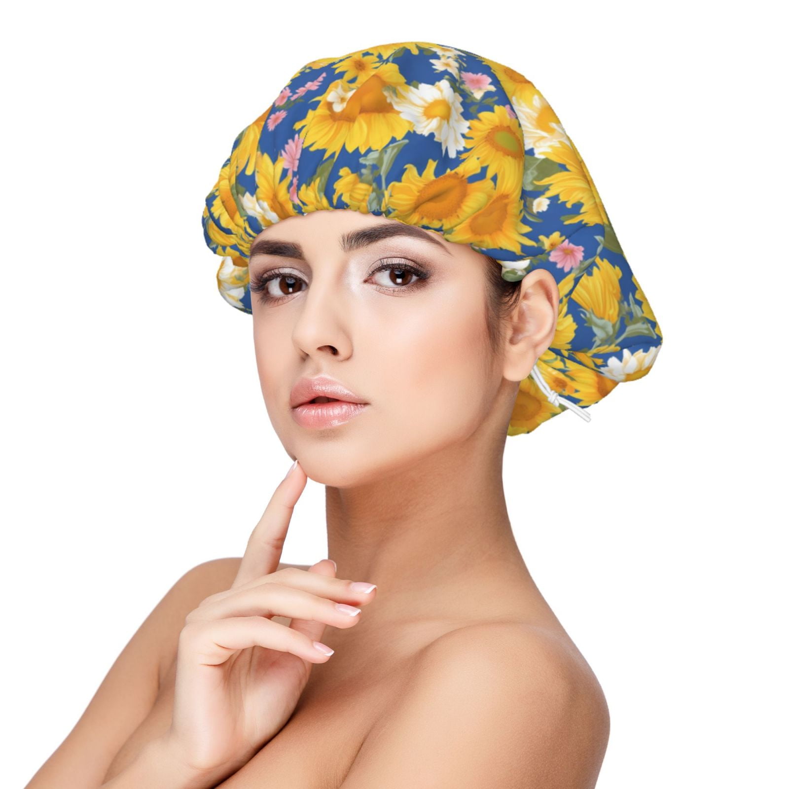 Yiaed Vintage White Yellow Sunflower Print Satin Bonnet Silk Bonnet ...