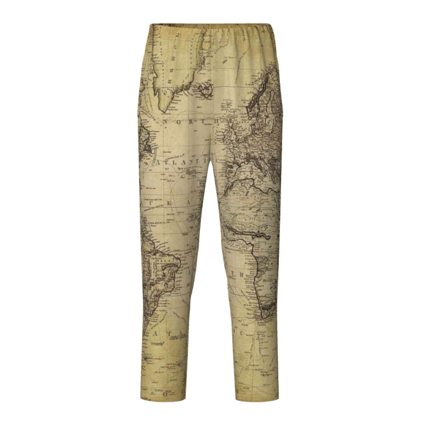 Yiaed Vintage World Map Print Teenagers' Lounge Pants, Loose PJ Bottoms ...