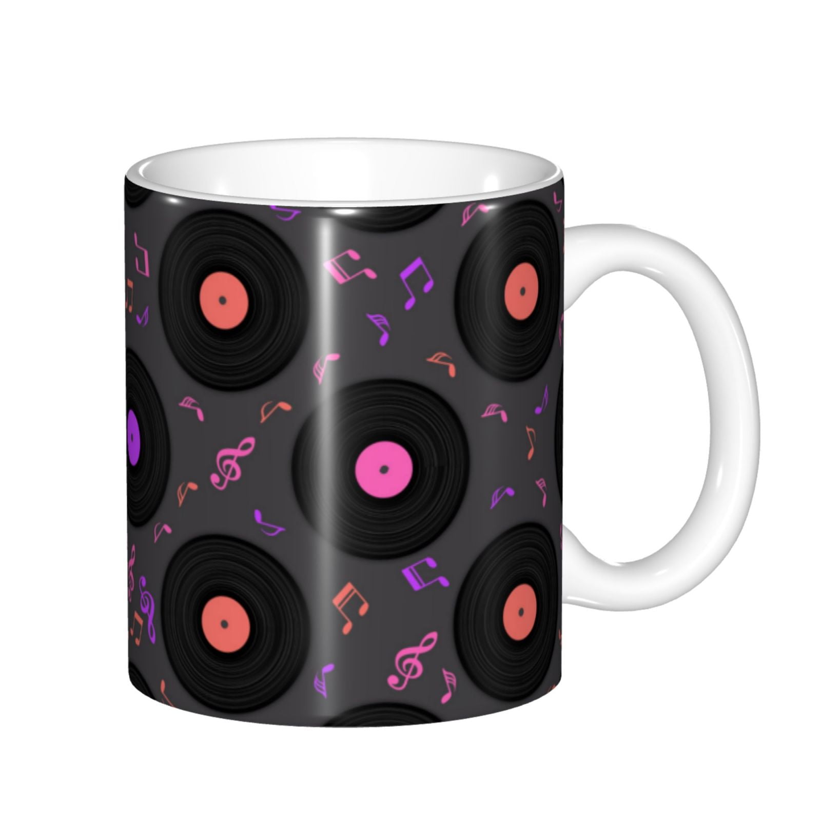 Yiaed Vinyl Records Musical Notes Print Ceramics Coffee,Large Handle ...
