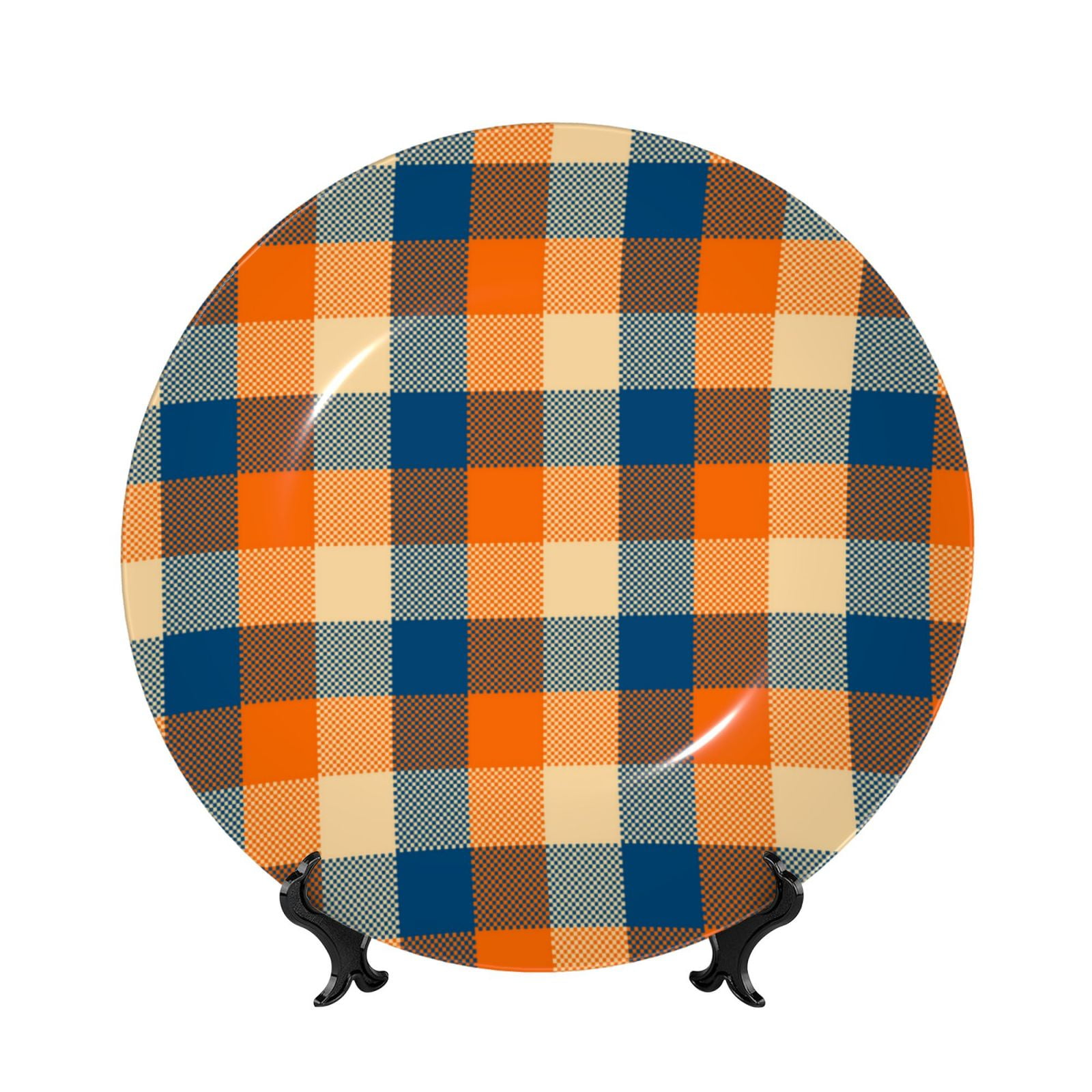 Yiaed Warm Orange Plaid Print Bone China Decorative Plate Ceramic ...