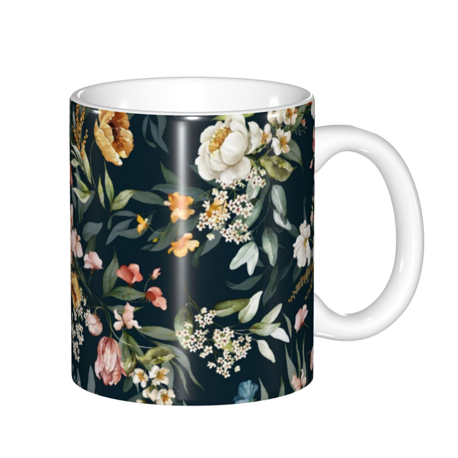 Yiaed Watercolor Floral Print Ceramics Coffee,Large Handle Design,Extra ...