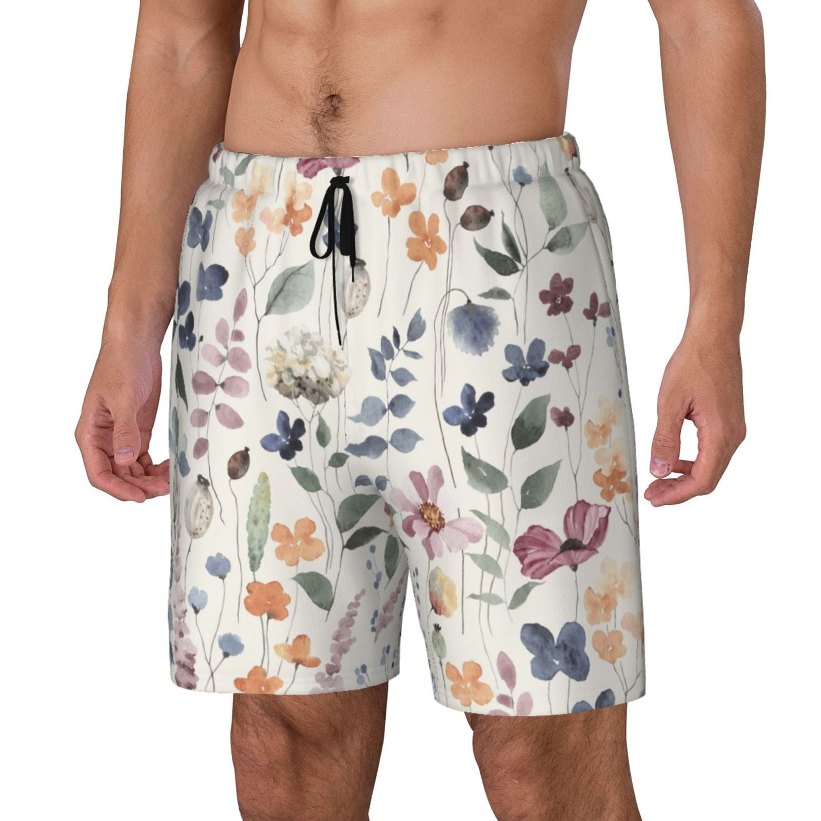 Yiaed Watercolor Floral Print Mens Swim Trunks Bathing Suit Compression ...