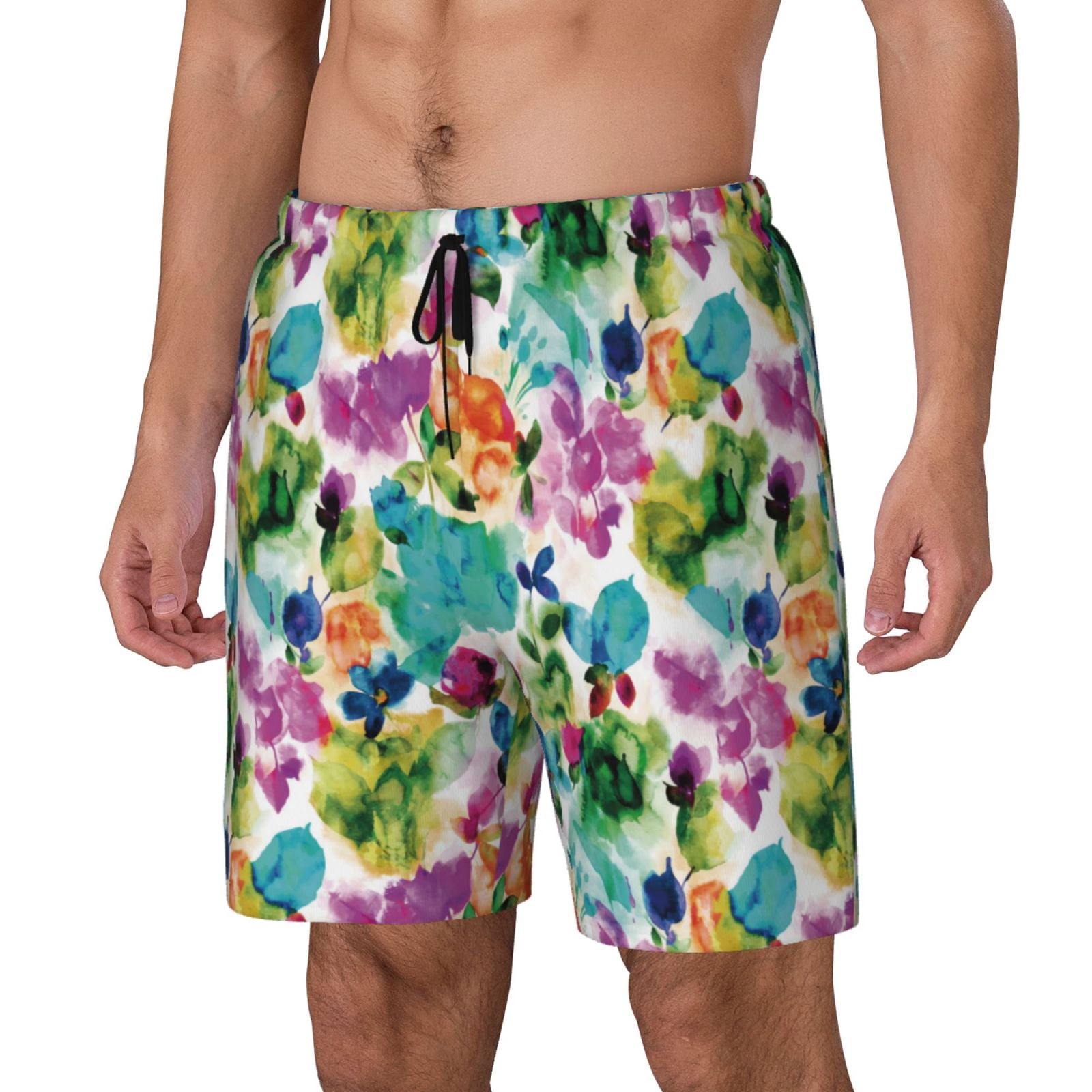 Yiaed Watercolor Flowers Print Mens Swim Trunks Bathing Suit ...