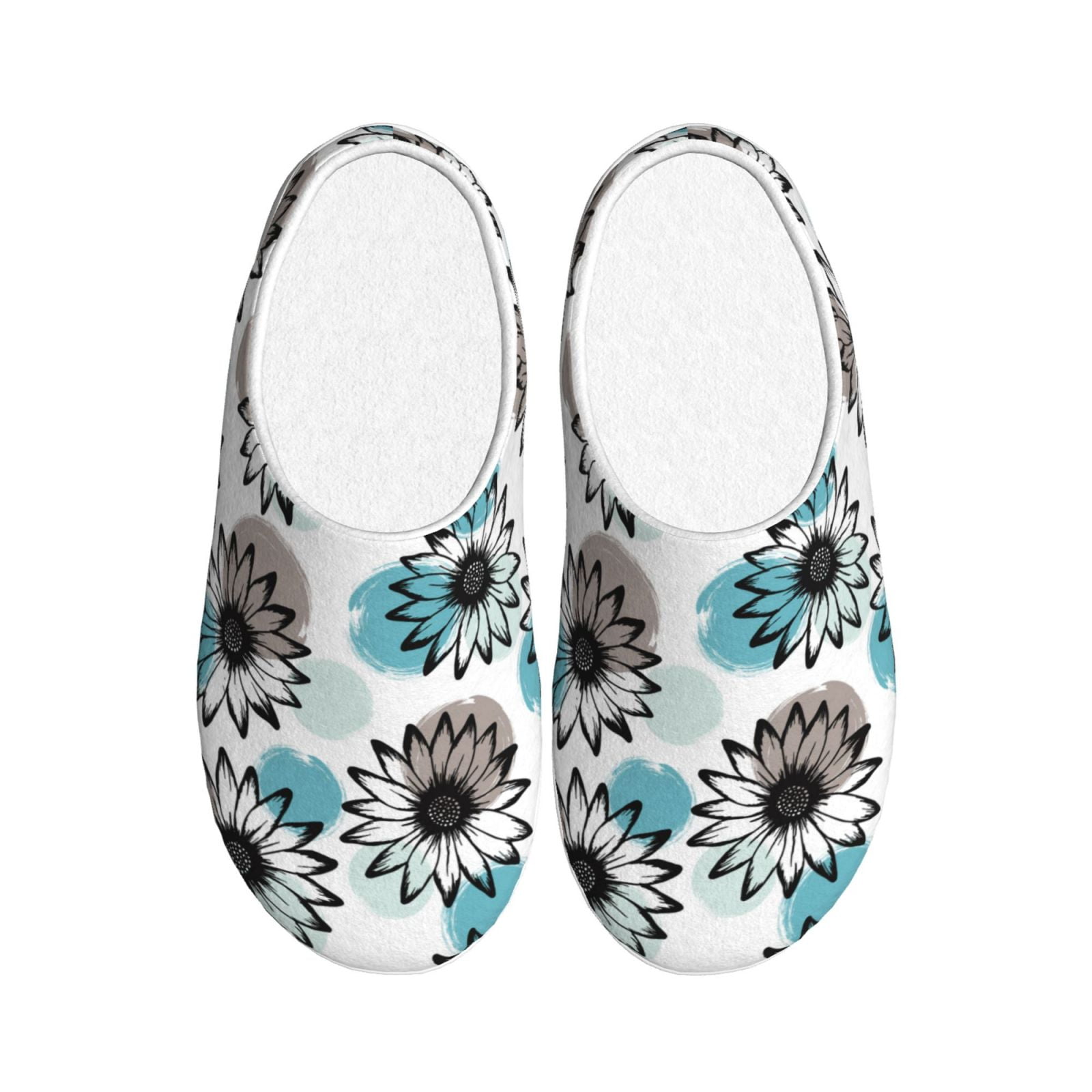 Yiaed Watercolor Sunflower Print Slippers Fuzzy Warm Cozy Slippers Non ...