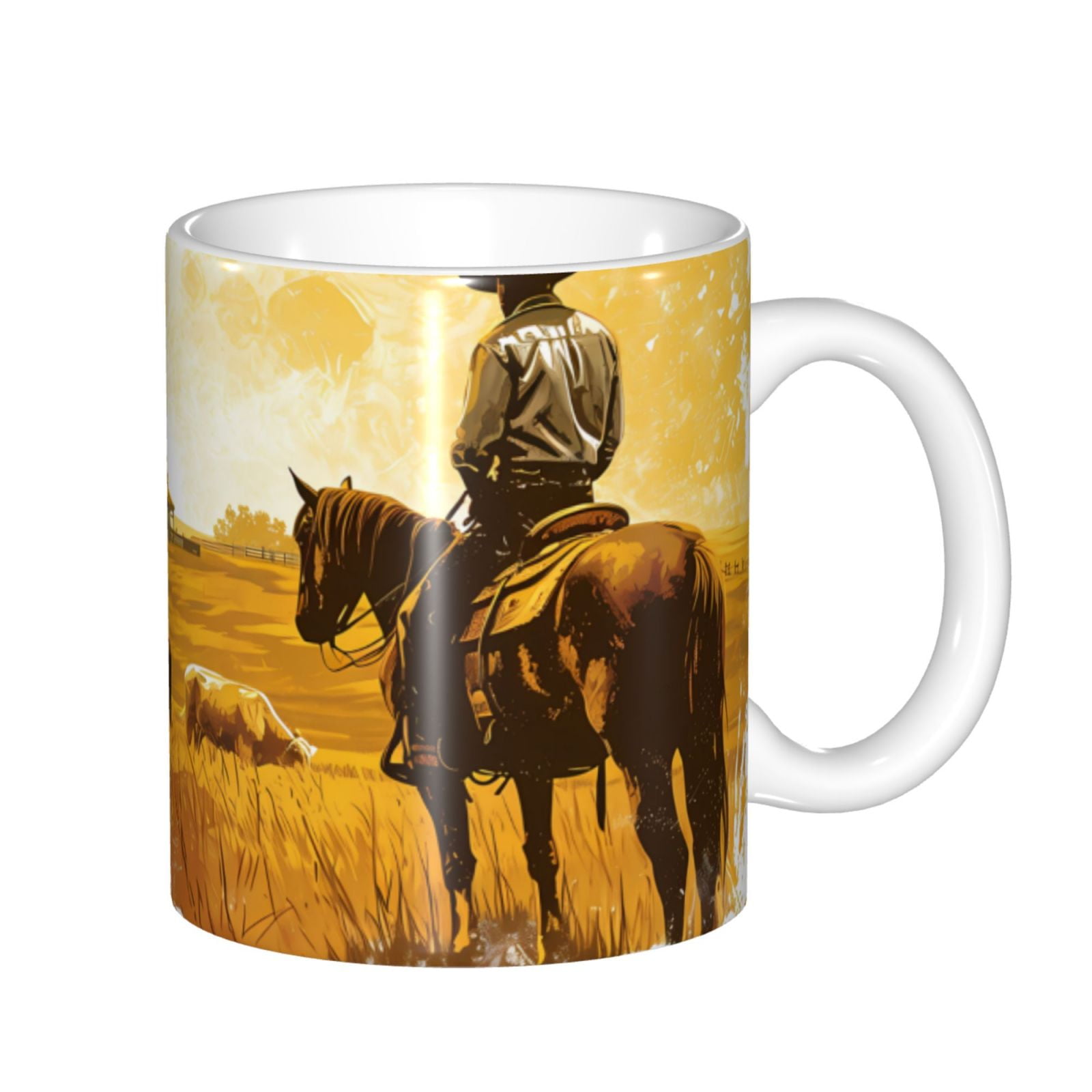 Yiaed Western Cowboy Ranch Print Ceramics Coffee,Large Handle Design ...