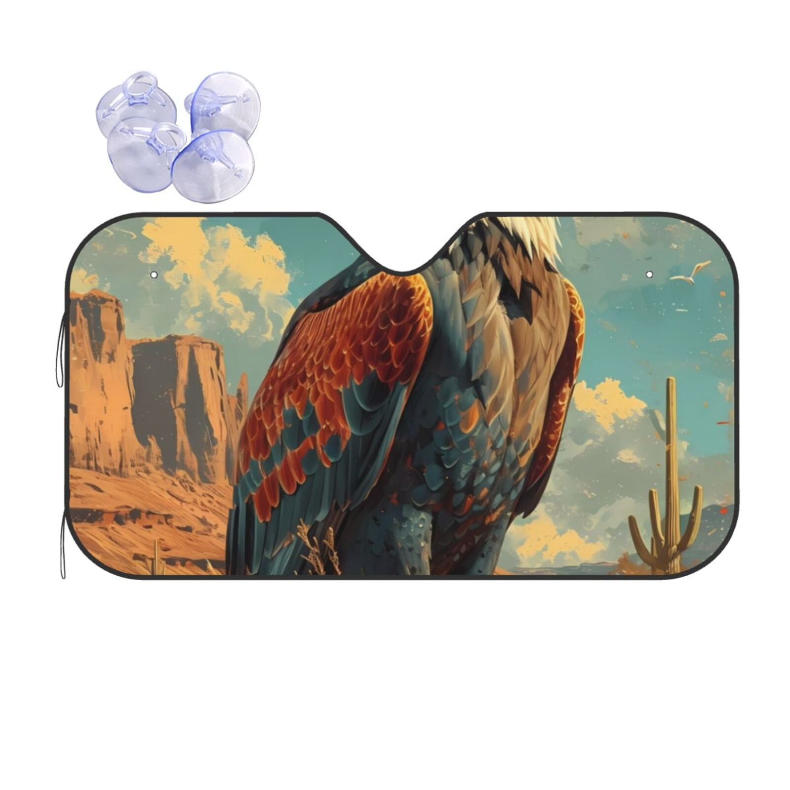 Yiaed Western Desert Cactus Bald Eagle Print Car Windshield Sunshade ...