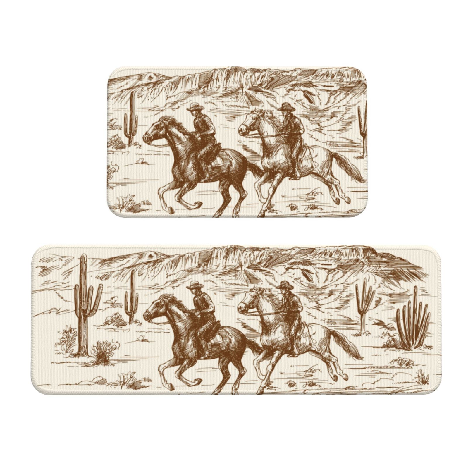 Yiaed Western Desert Cowboys1 Kitchen Rugs Sets of 2 Kitchen Mats Cushioned Anti Fatigue Kitchen ...