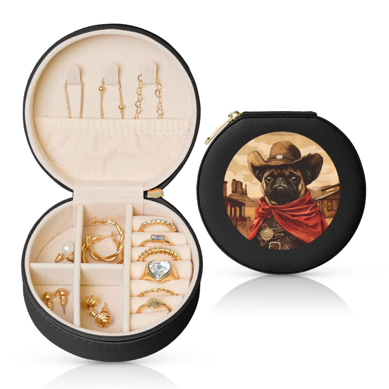 Yiaed Western French Bulldog Cowboy Print Travel Jewelry Case ...