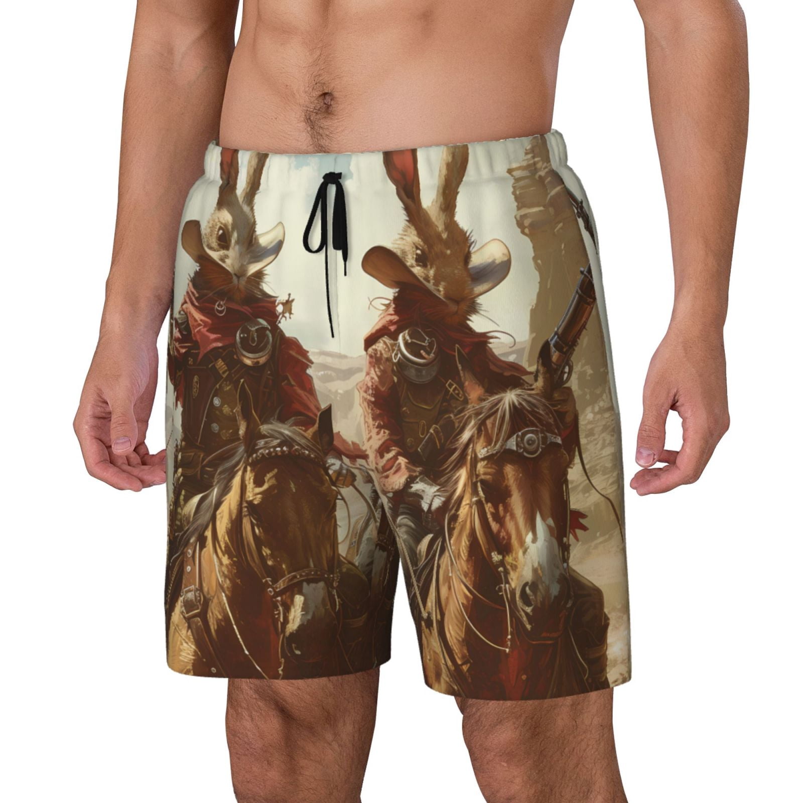 Yiaed Western Rabbit Cowboy Print Mens Swim Trunks Bathing Suit ...