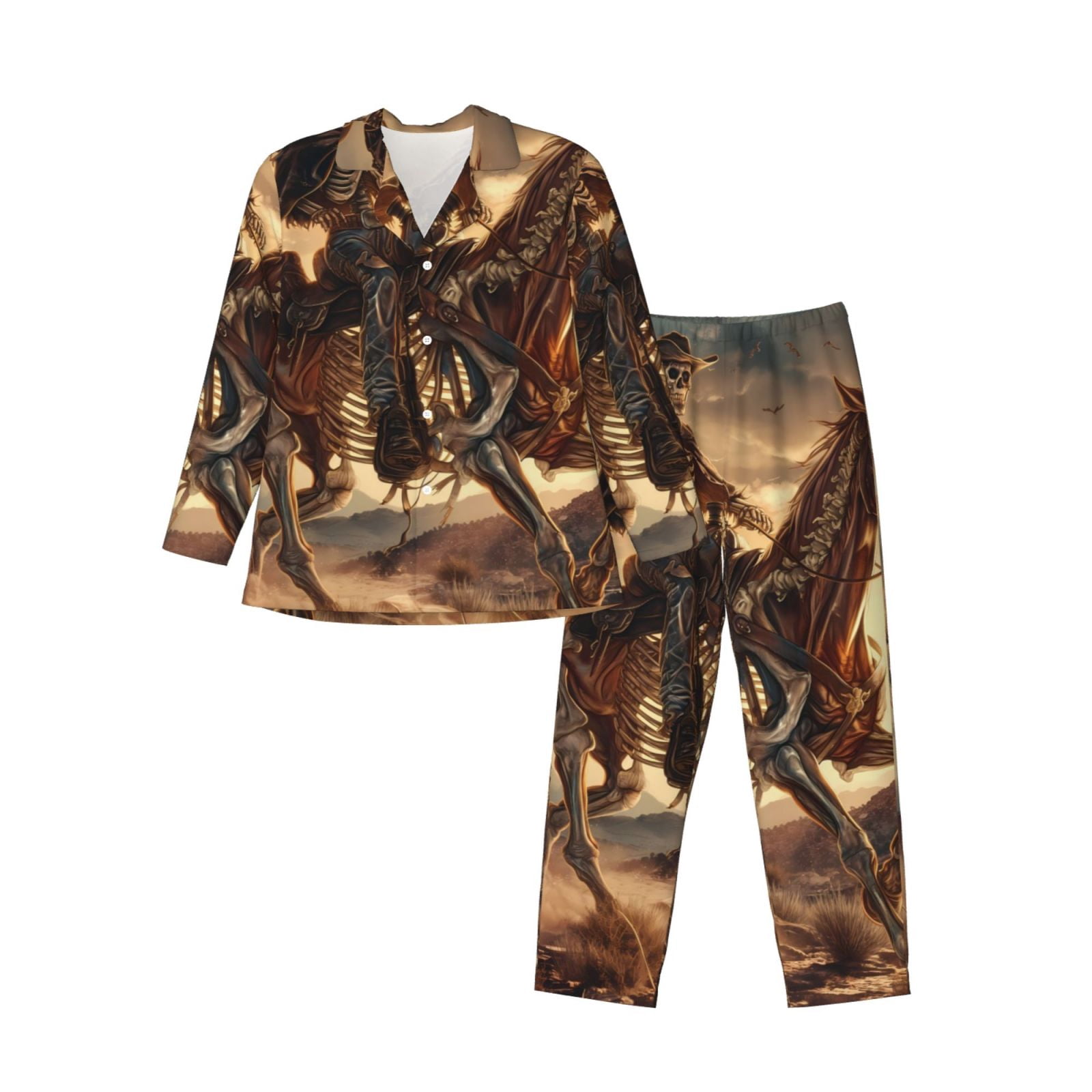 Yiaed Western Skeleton Cowboy Horse Print Men’s Pajamas Set - Long ...