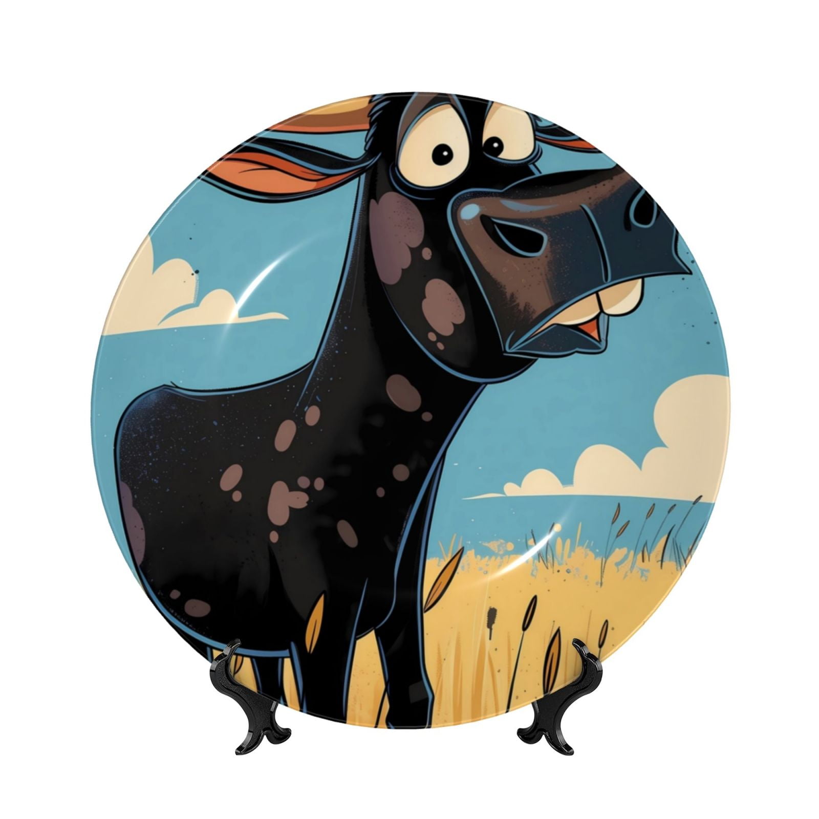 Yiaed Whimsical Cartoon Cow Print Bone China Decorative Plate Ceramic ...