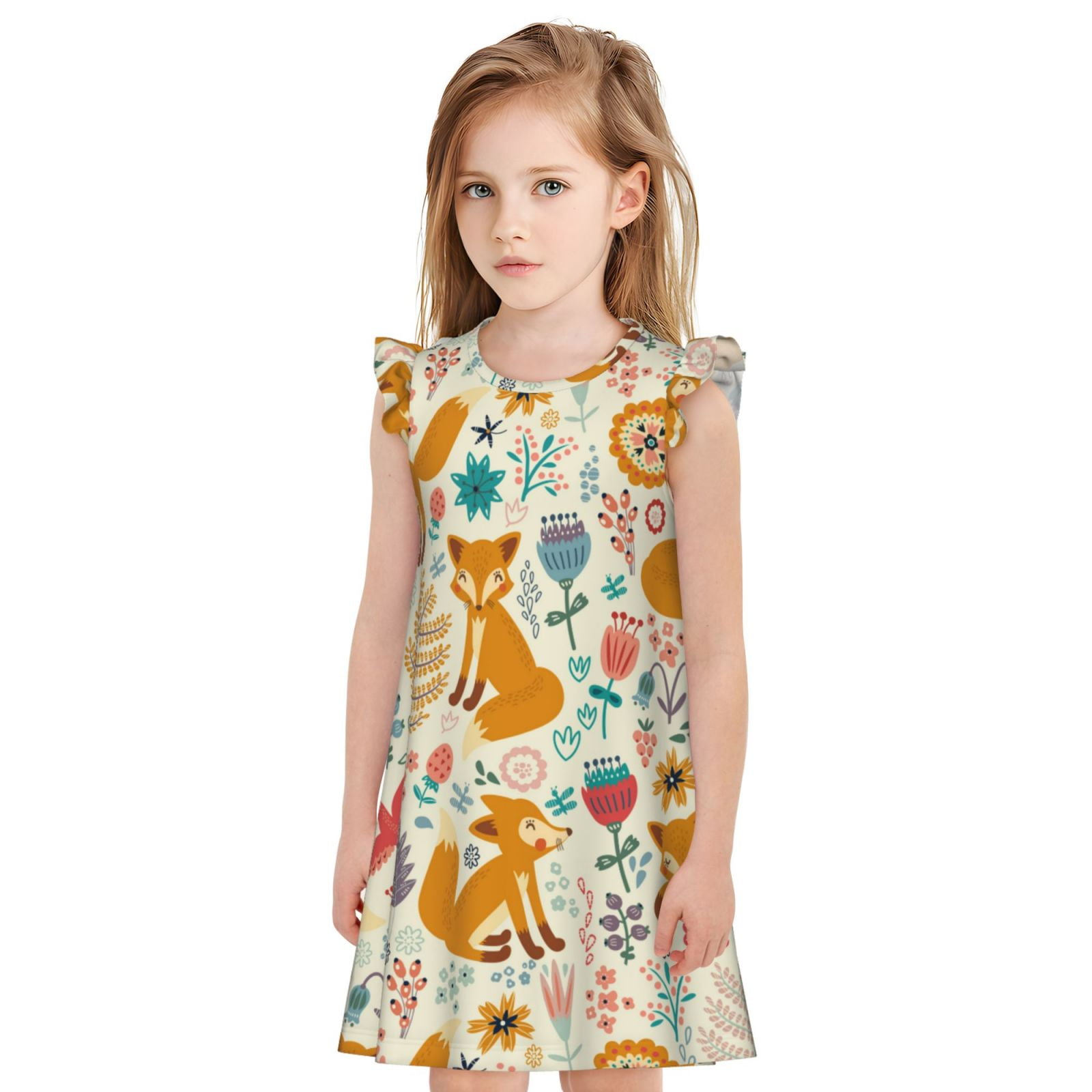 Yiaed Whimsical Fox Floral Garden Print Girls Nightgowns, Princess ...