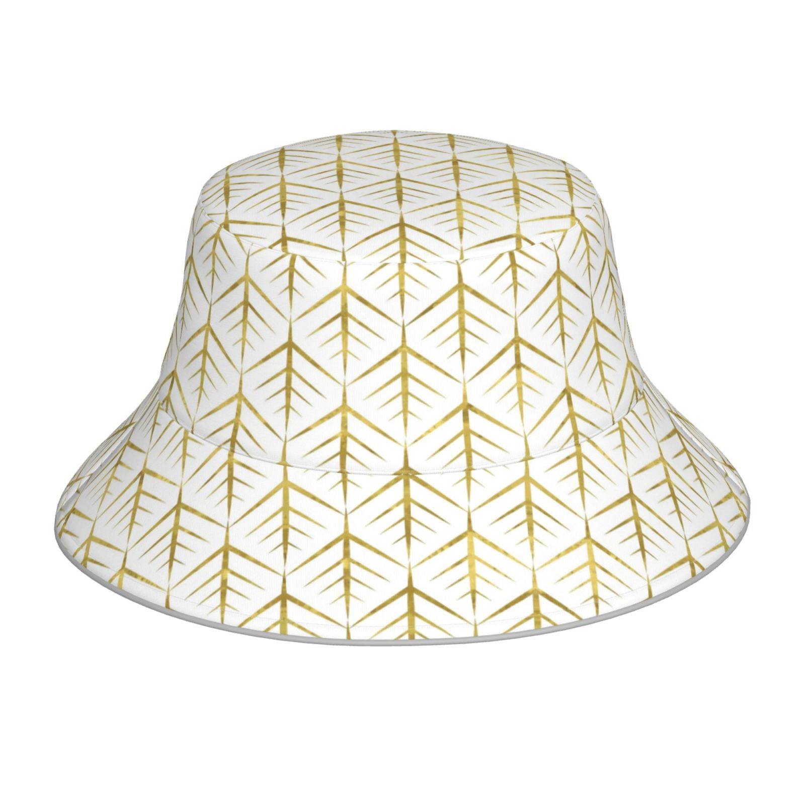 Yiaed White And Gold Geometry Print Reflective Stripe Bucket Hat Unisex ...