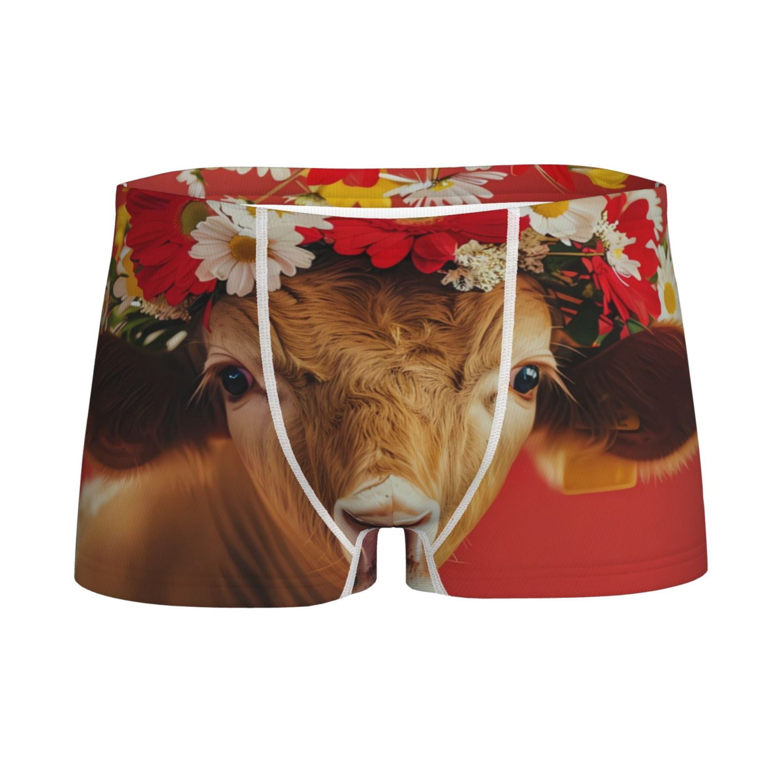 Yiaed White And Red Daisy Cow Print Boys' Boxer Briefs Cotton Casual ...