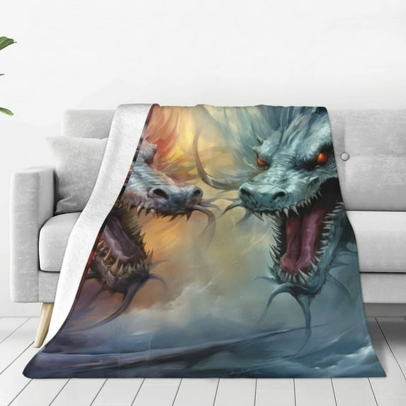 Yiaed White And Red Storm Dragon Pattern Fleece Throw Blanket,Fleece ...