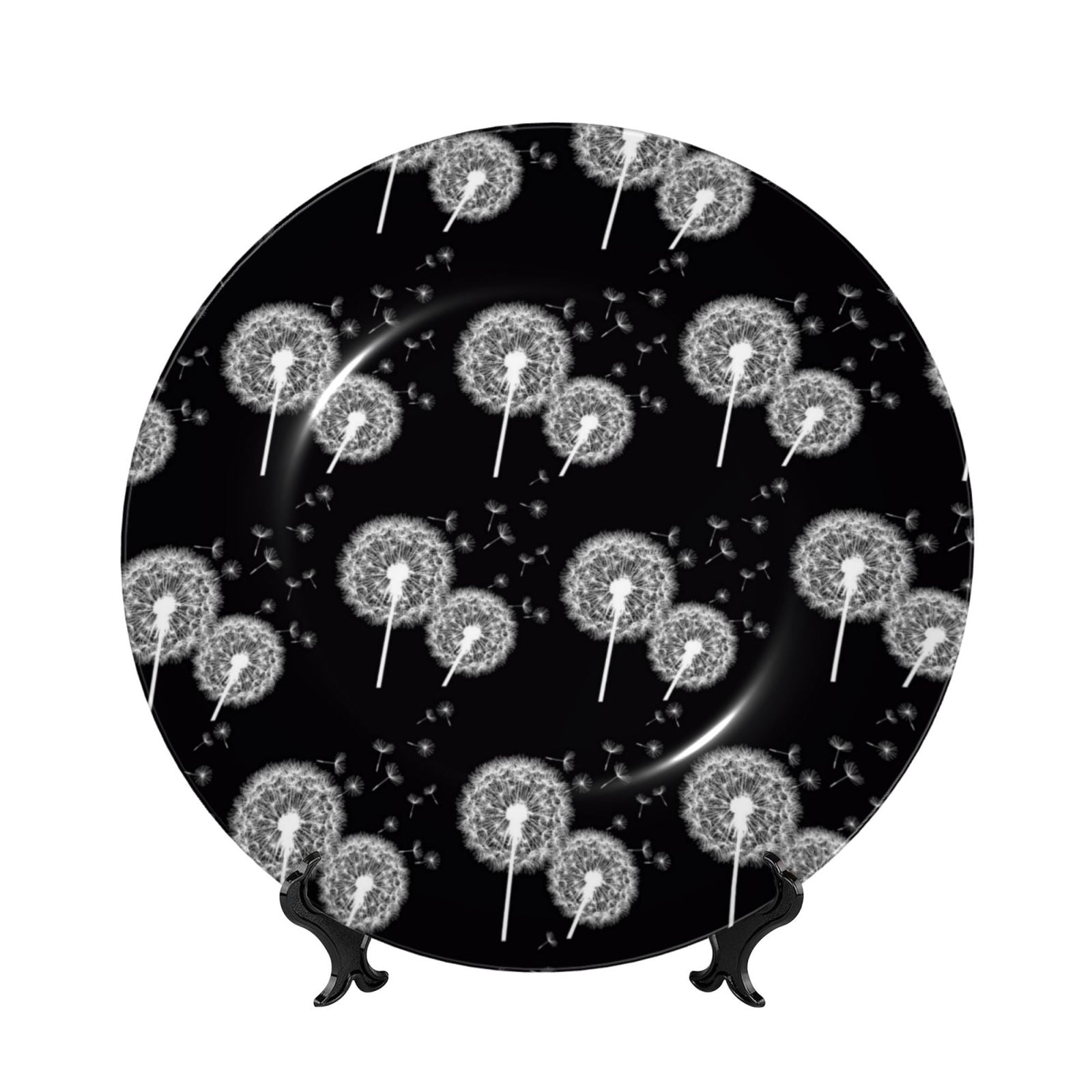 Yiaed White Flower Dandelion Print Bone China Decorative Plate Ceramic ...