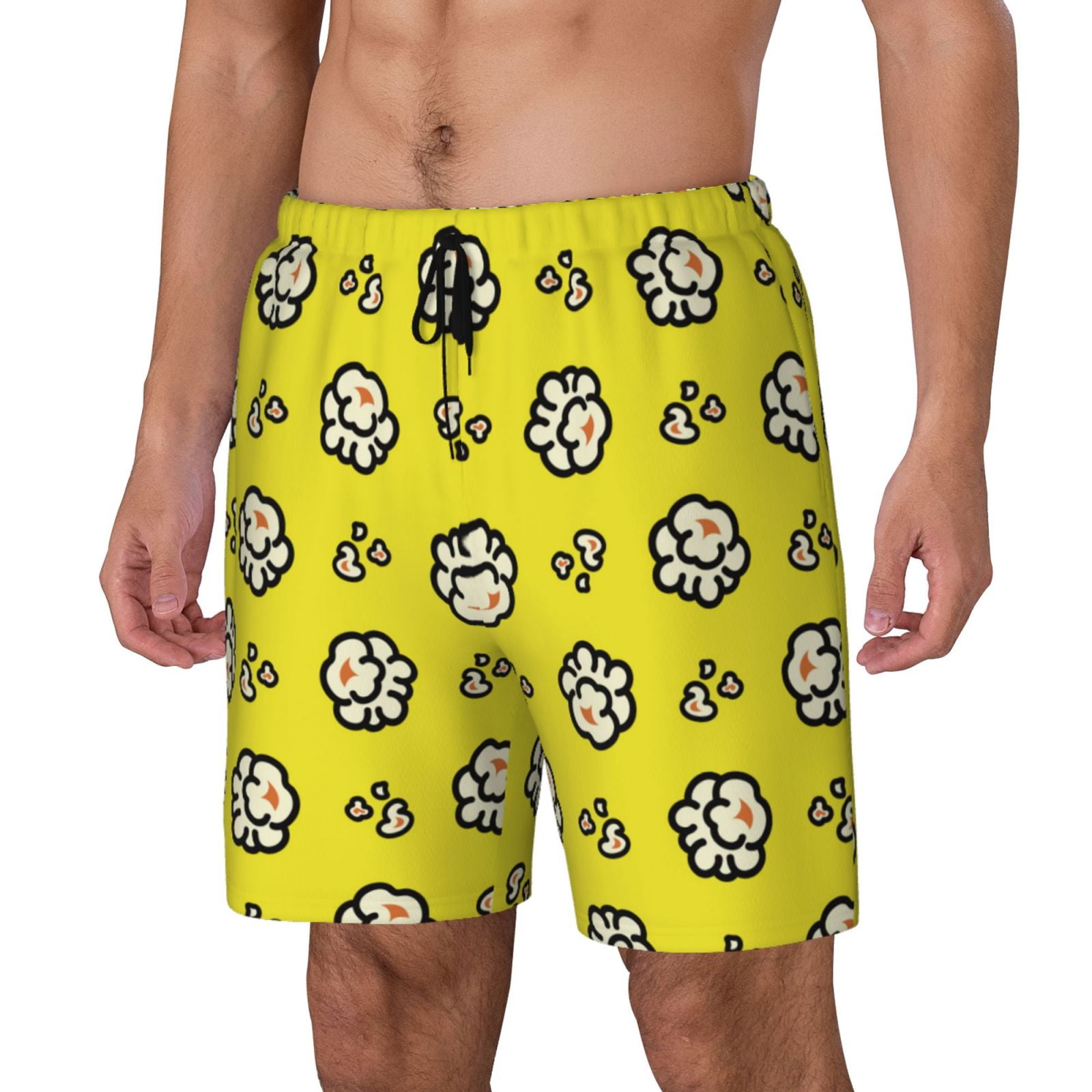 Yiaed White Popcorn Print Mens Swim Trunks Bathing Suit Compression ...