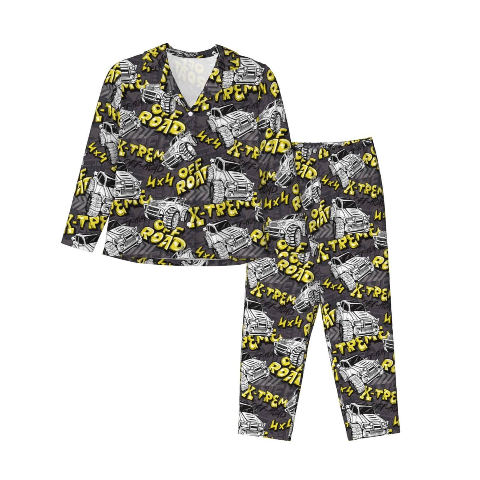 Yiaed White Retro Off-Road Vehicle Print Pajamas Women's Long Sleeve ...