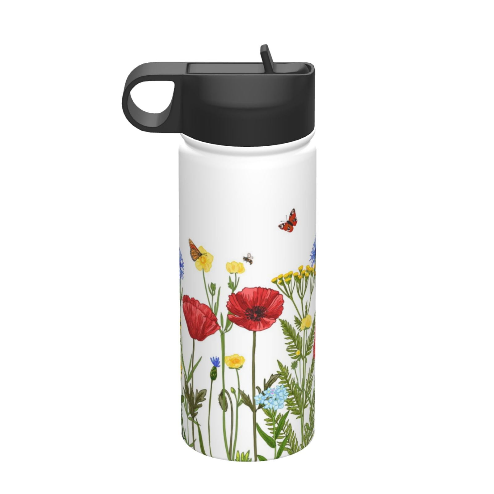 Yiaed Wild Herbs Print Water Bottle with Straw Lid, Stainless Steel ...