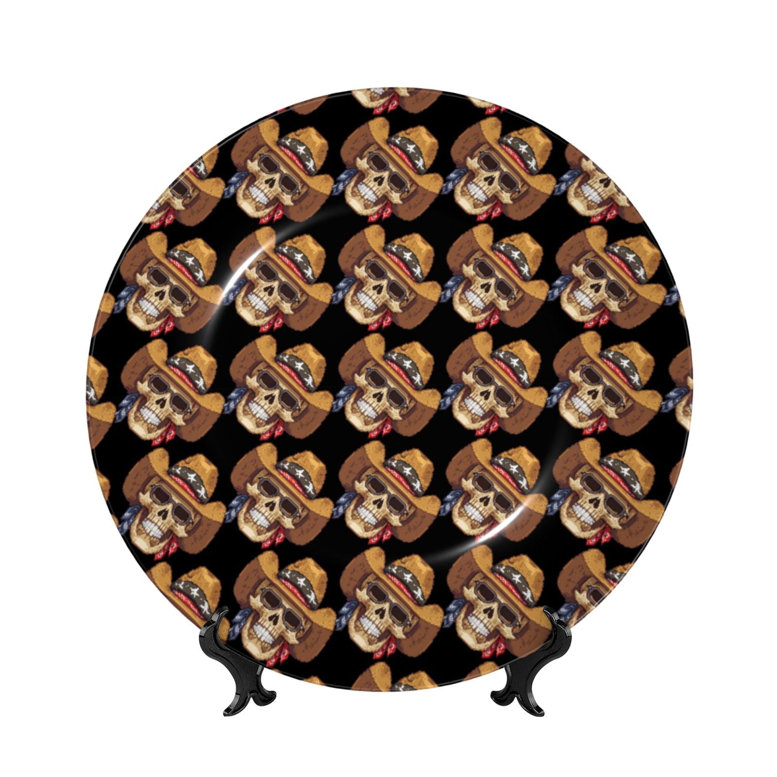 Yiaed Wild West Cowboy Skull Print Bone China Decorative Plate Ceramic ...