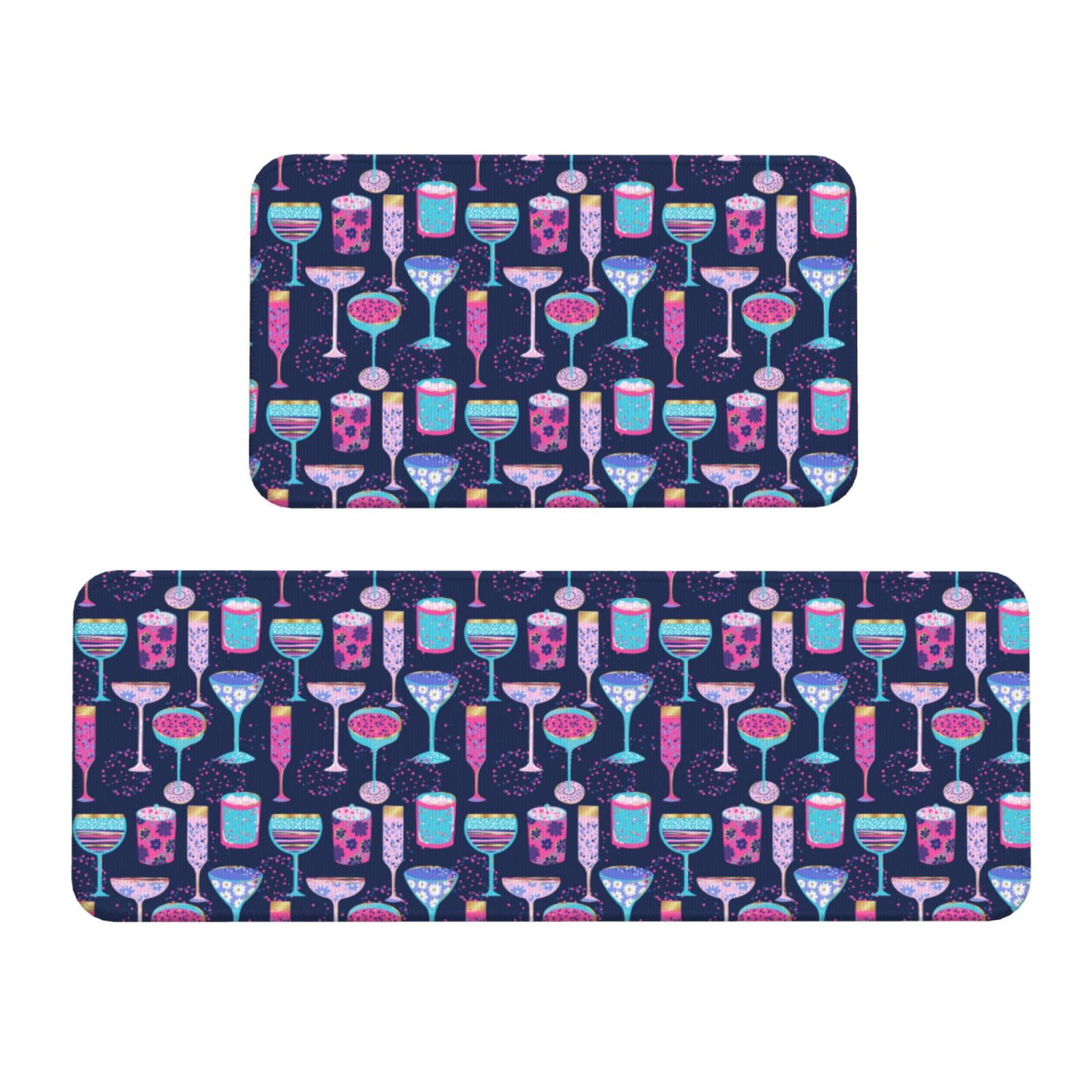Yiaed Wine Glasses And Cocktails Kitchen Rugs Sets of 2 Kitchen Mats ...