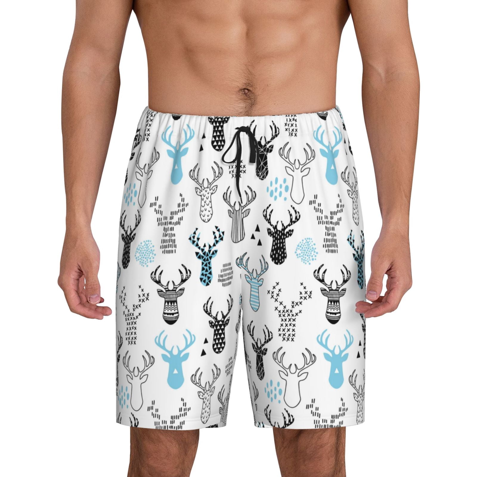 Yiaed Winter Art Blue and Black Moose for Men's Soft Sleep Pajama Short ...