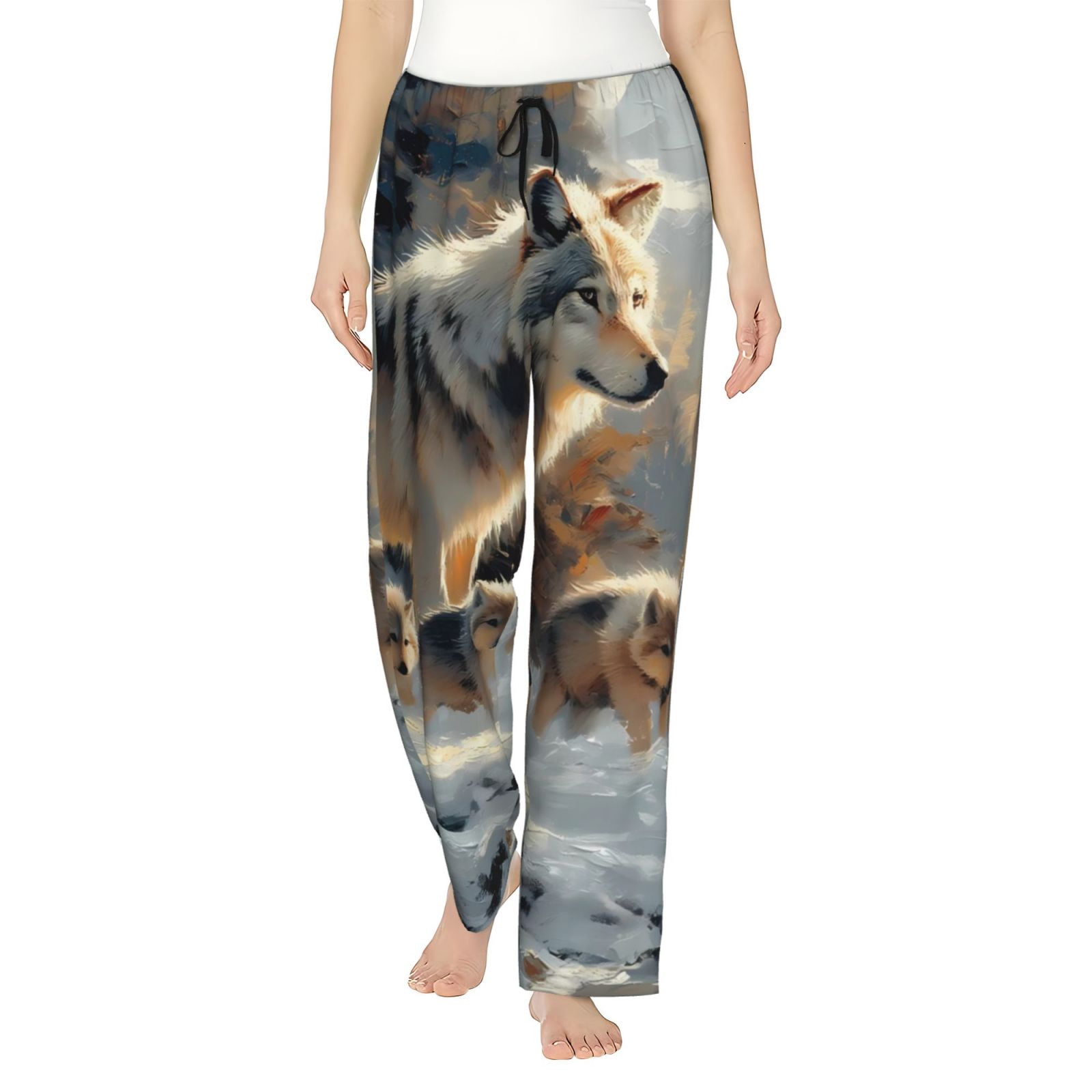 Yiaed Wolf Family Winter Wonderland Print Womens Lounge Pants, Loose PJ ...