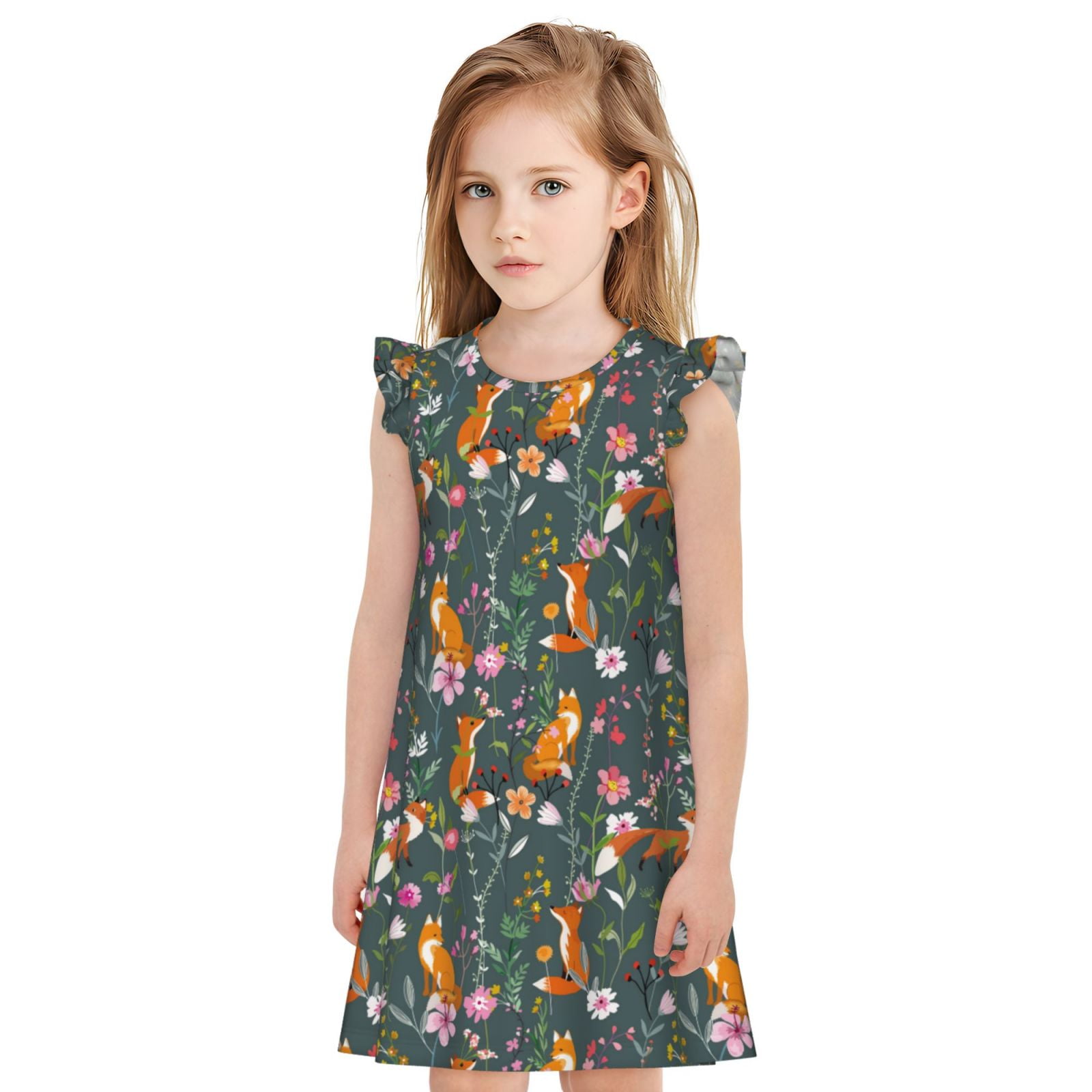 Yiaed Wolf Fox In Flower Forest Print Girls Nightgowns, Princess Pajama ...