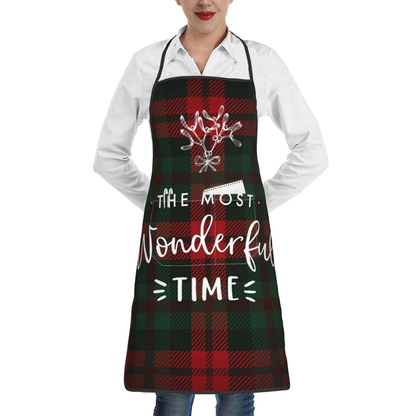 Yiaed Wonderful Time Christmas Print Kitchen Apron with Hand Wipe ...