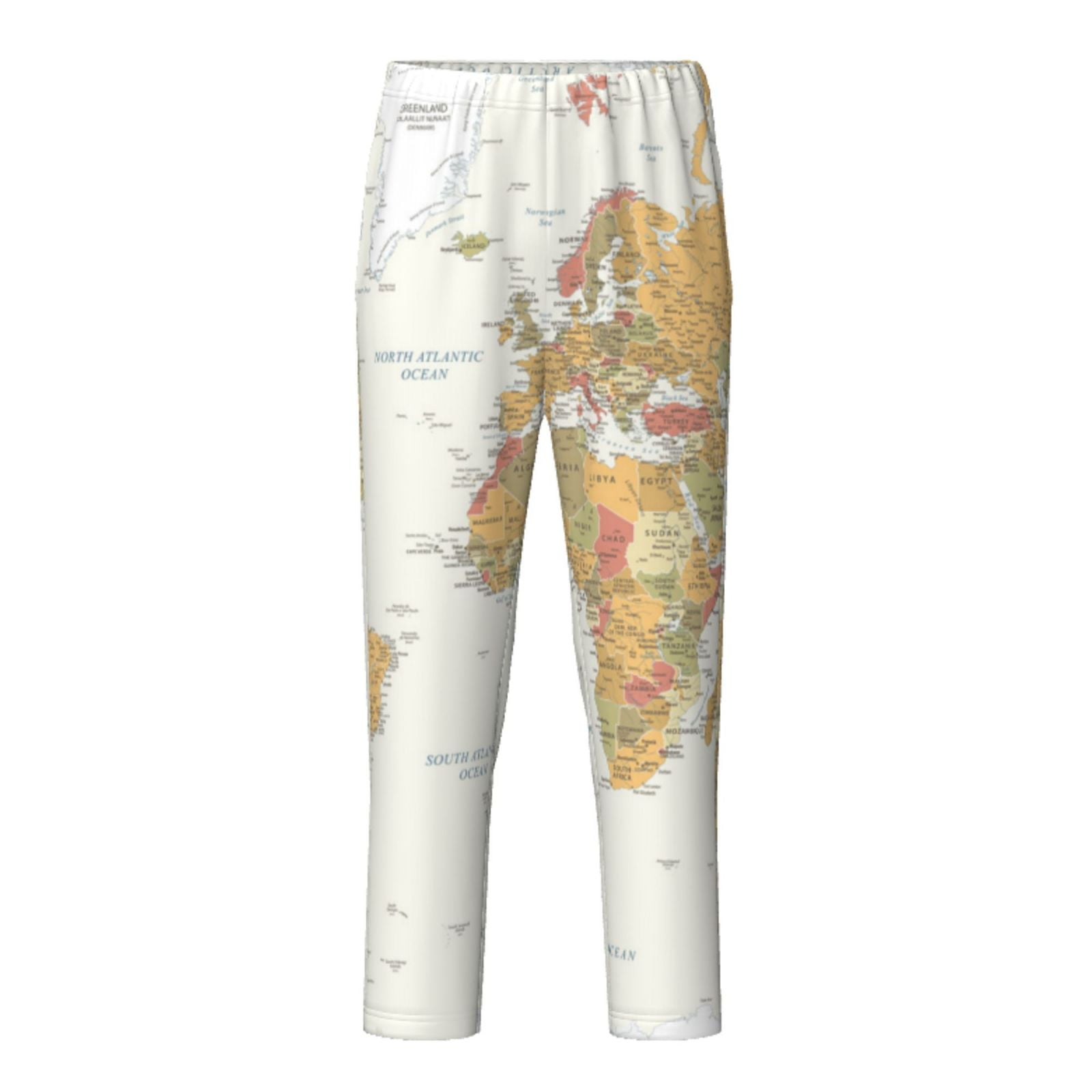 Yiaed World Map 1 Print Teenagers' Lounge Pants, Loose PJ Bottoms, Long ...