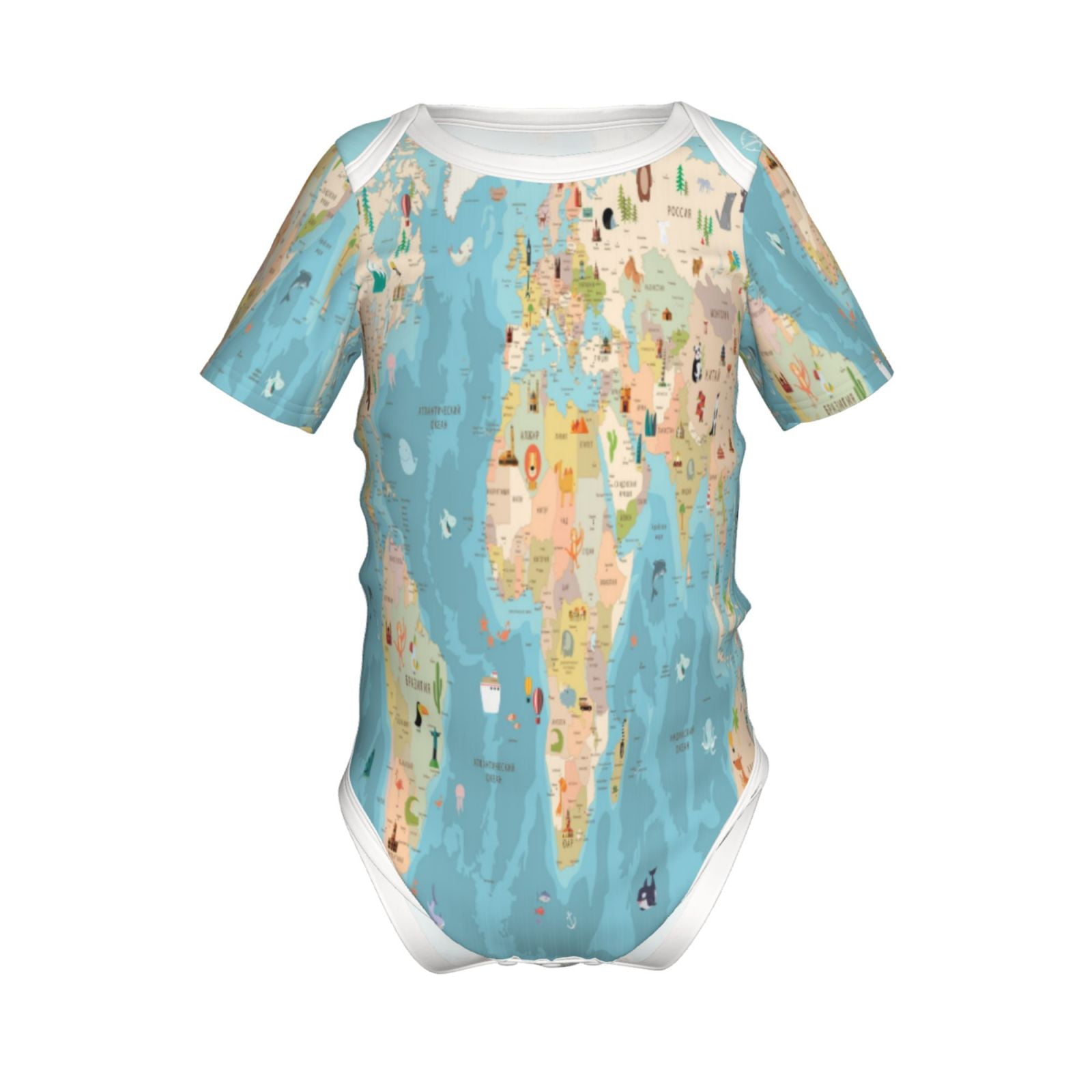Yiaed World Map With Animals 1 Print Infant Climbing Short Sleeve ...