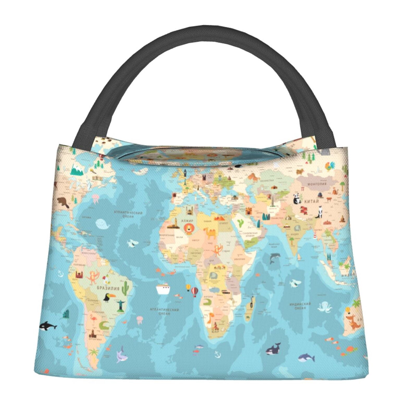 Yiaed World Map With Animals 1 Print Lunch box lunch bag Portable ...