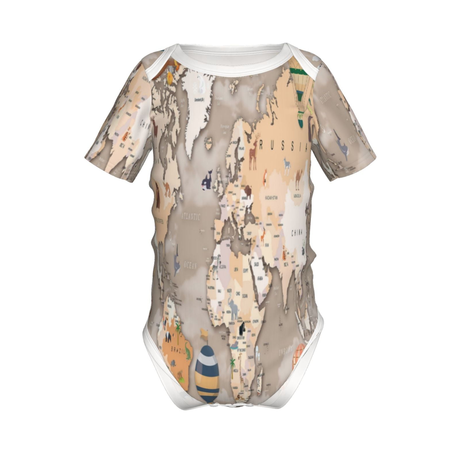 Yiaed World Map With Animals Print Infant Climbing Short Sleeve Onesie ...