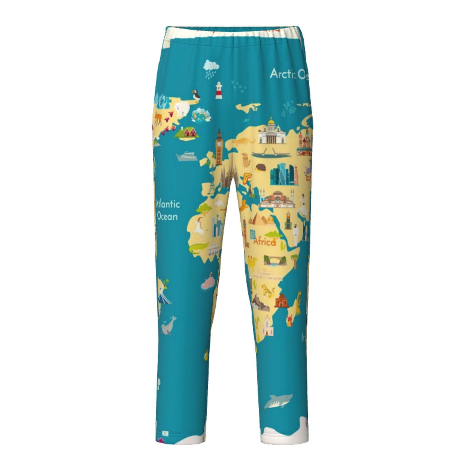 Yiaed World Map With Landmarks Print Teenagers' Lounge Pants, Loose PJ ...