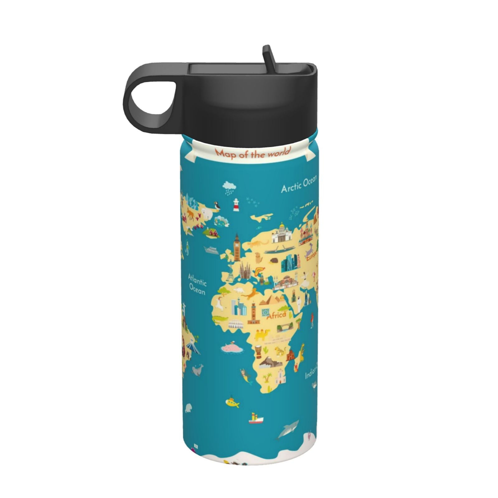 Yiaed World Map With Landmarks Print Water Bottle with Straw Lid ...